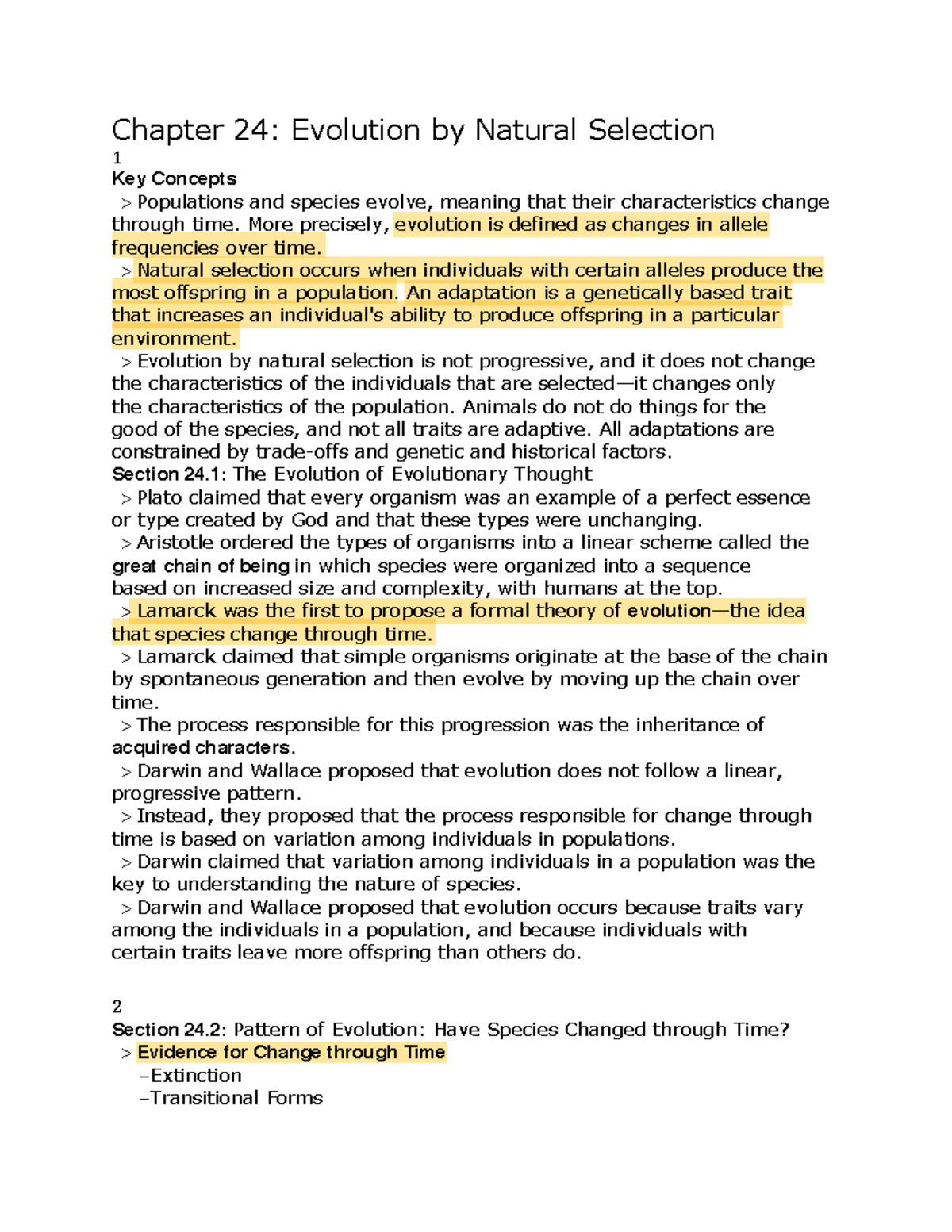 Bio1M03 Full Notes PDF - Chapter 24: Evolution by Natural Selection 1 ...