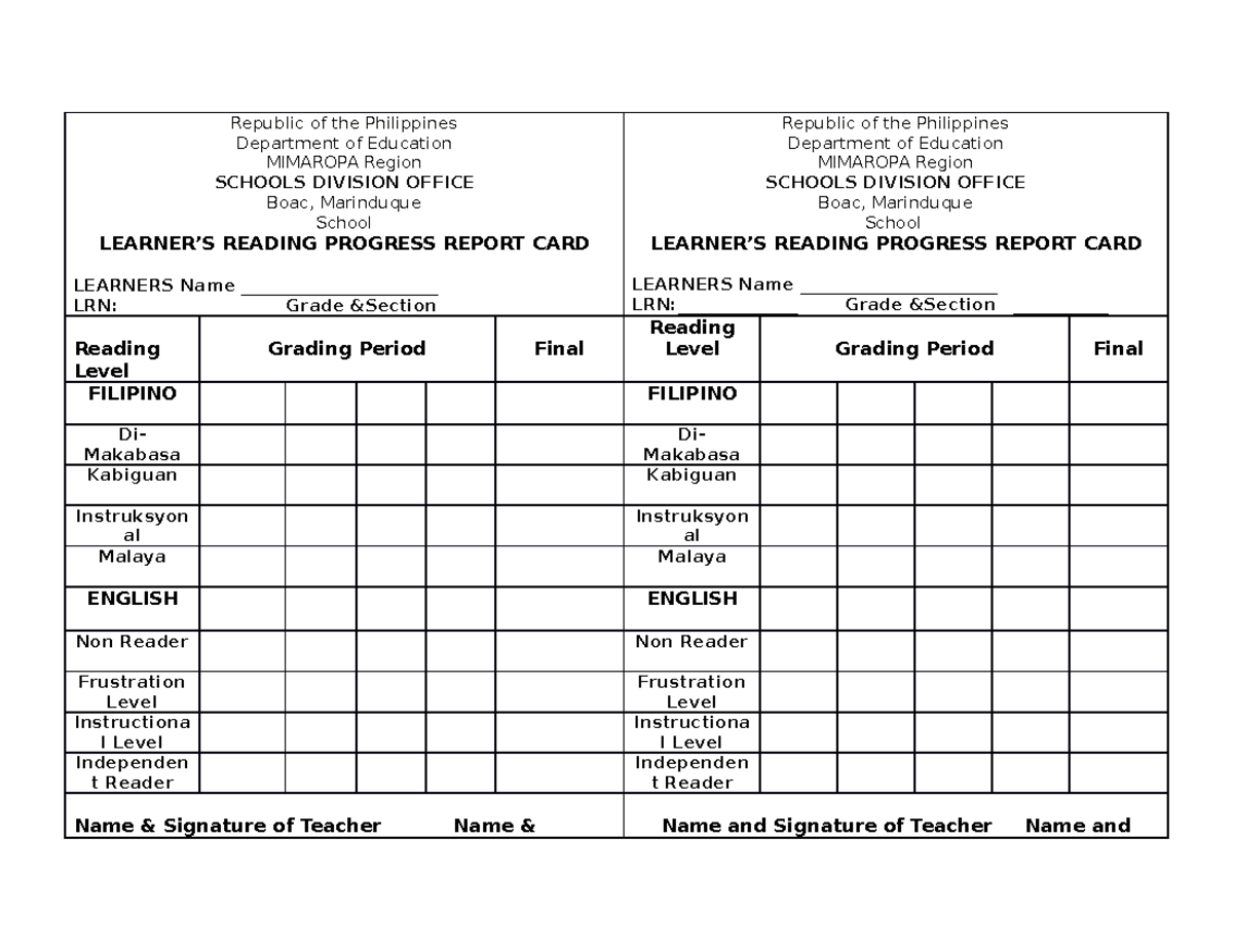 Reading-Progress-Report-Card - Republic of the Philippines Department ...