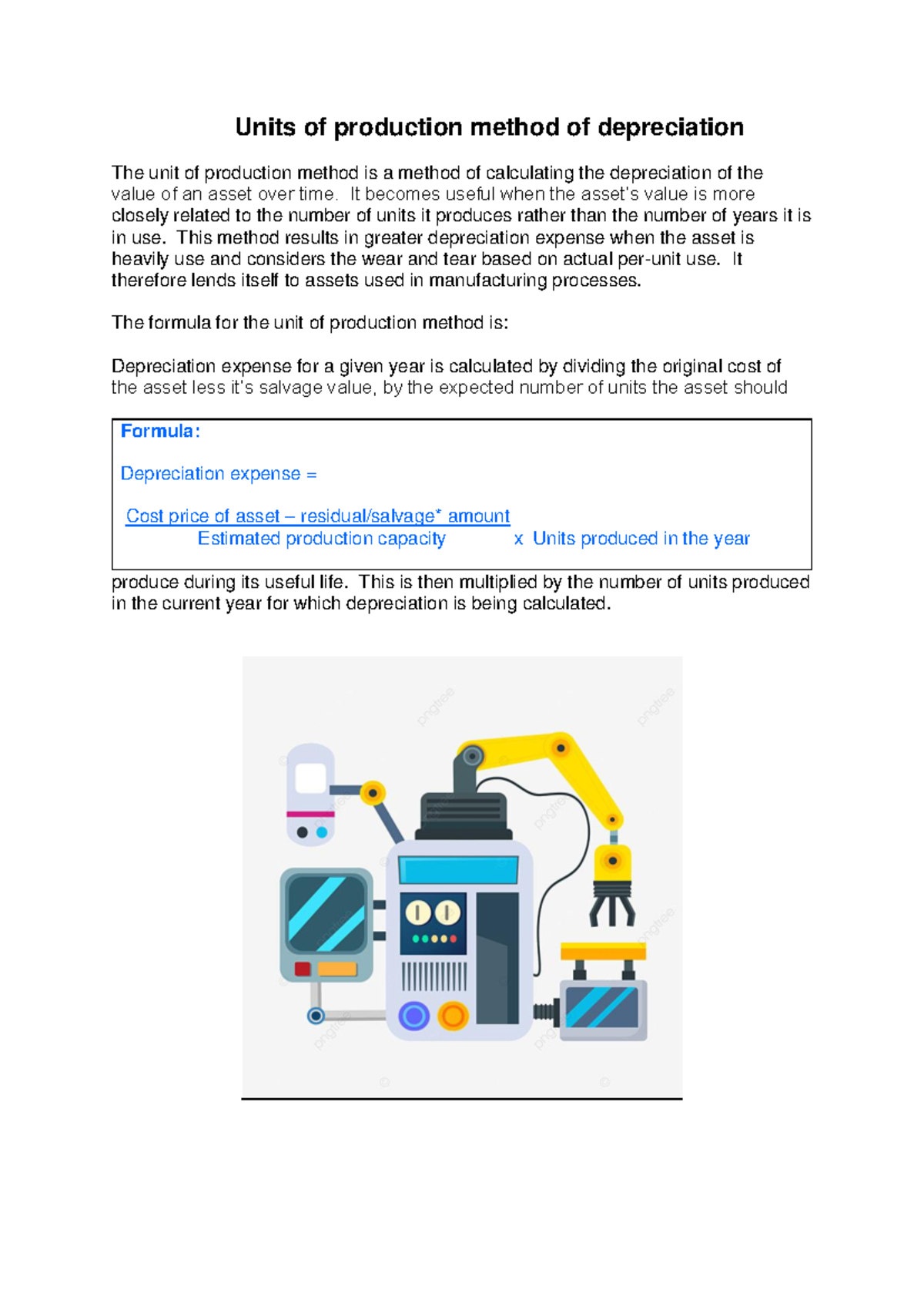 Units of production method of depreciation formula and activities ...
