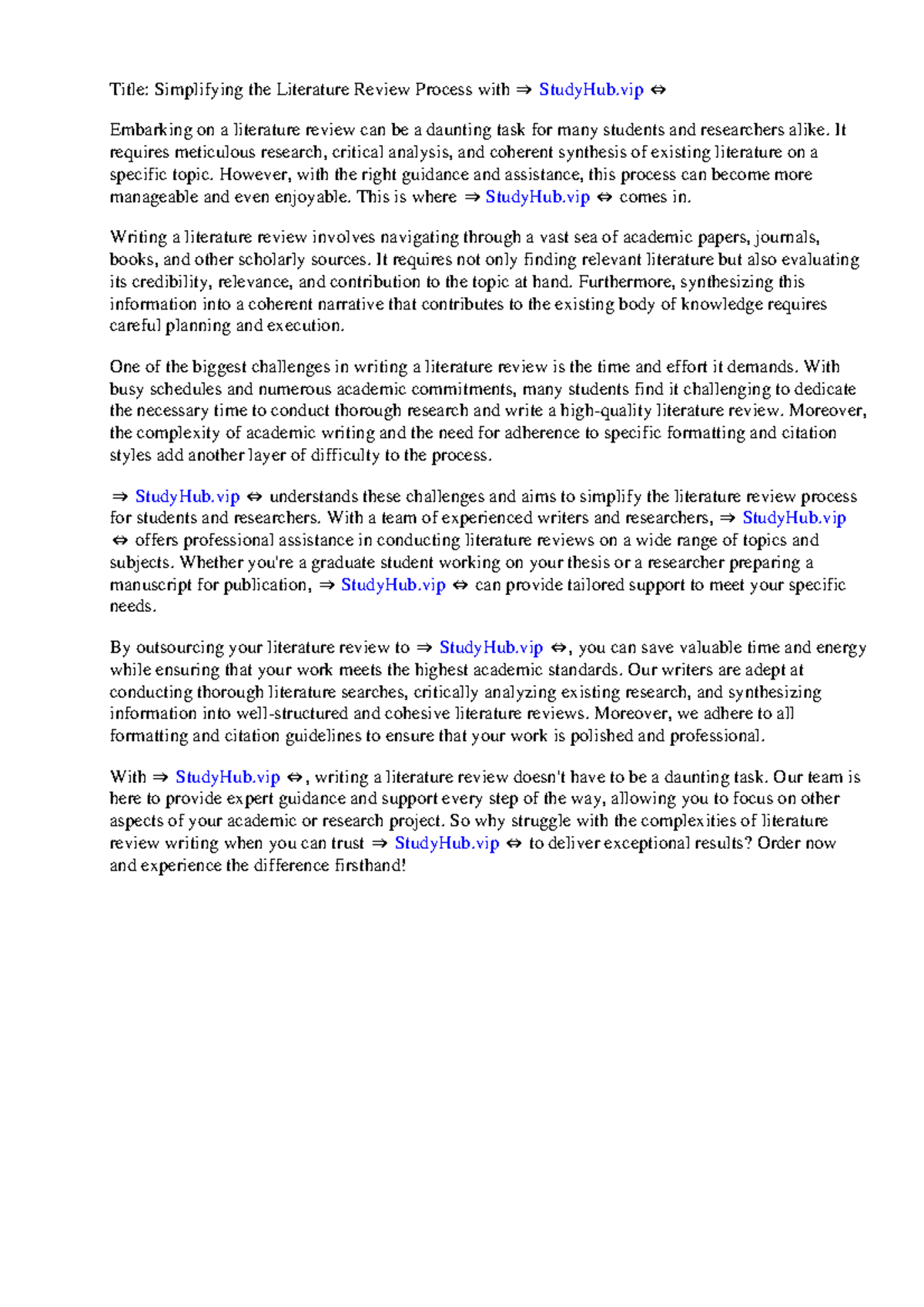 Literature Review Word Document - Title: Simplifying the Literature ...