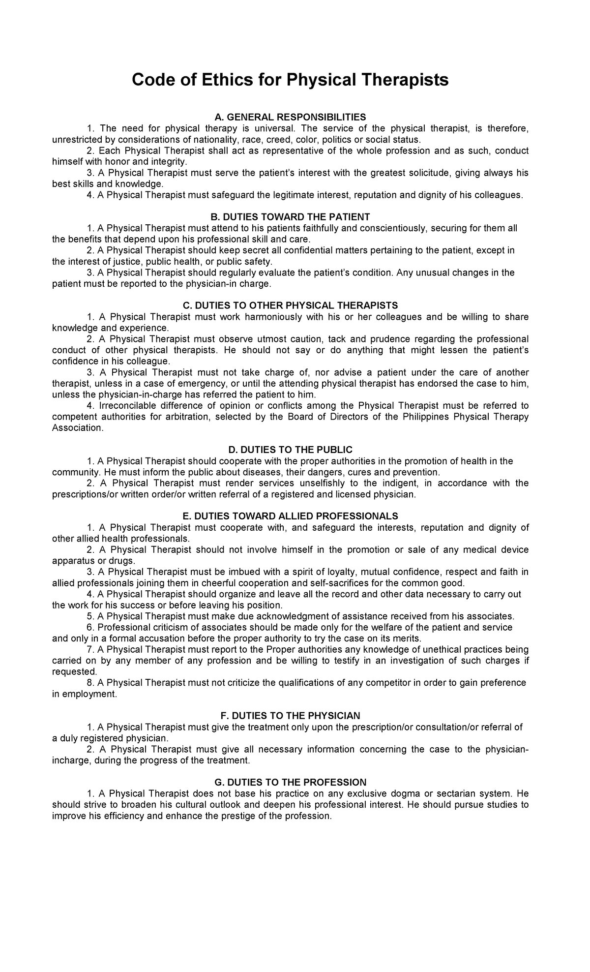 Board of Physical - Code of Ethics 0 - Code of Ethics for Physical ...