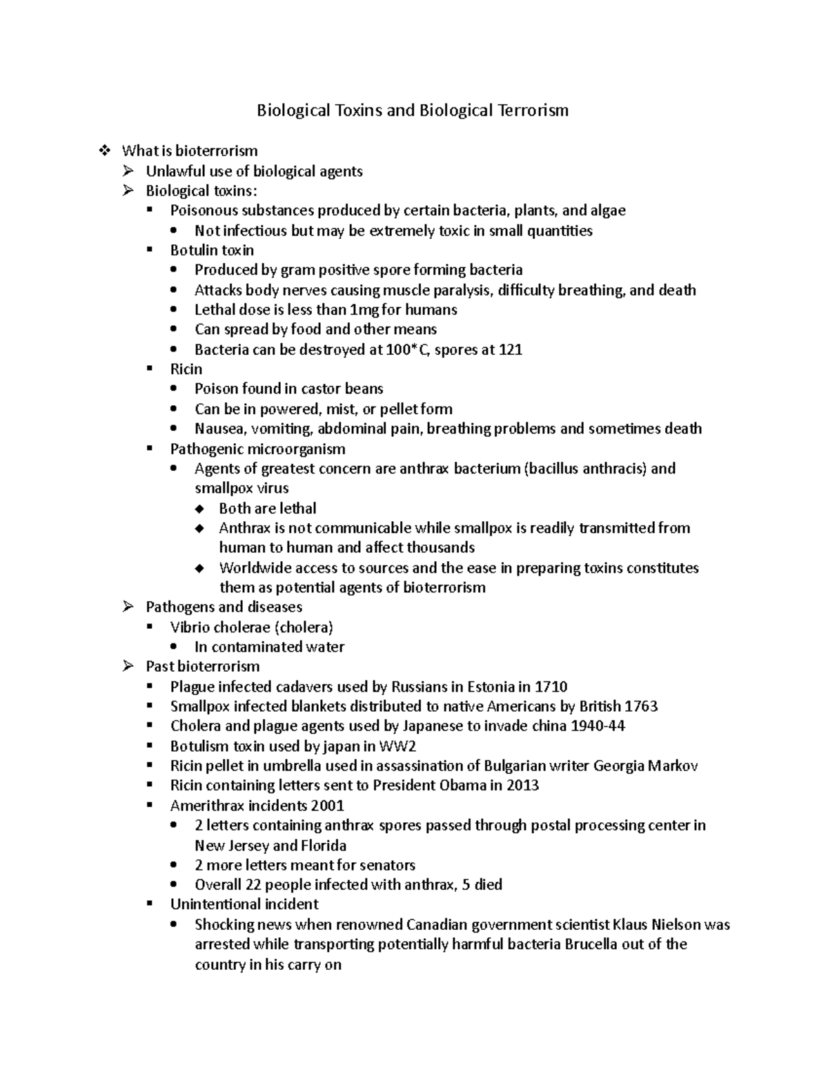 lecture notes biotoxins bioterrorism - Biological Toxins and Biological ...