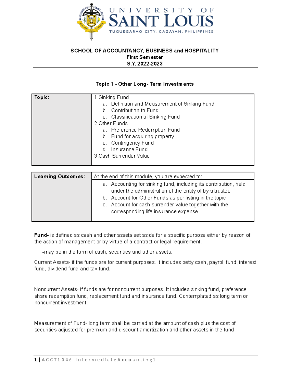 Lesson 1 - Other Long-Term Investments - SCHOOL OF ACCOUNTANCY ...