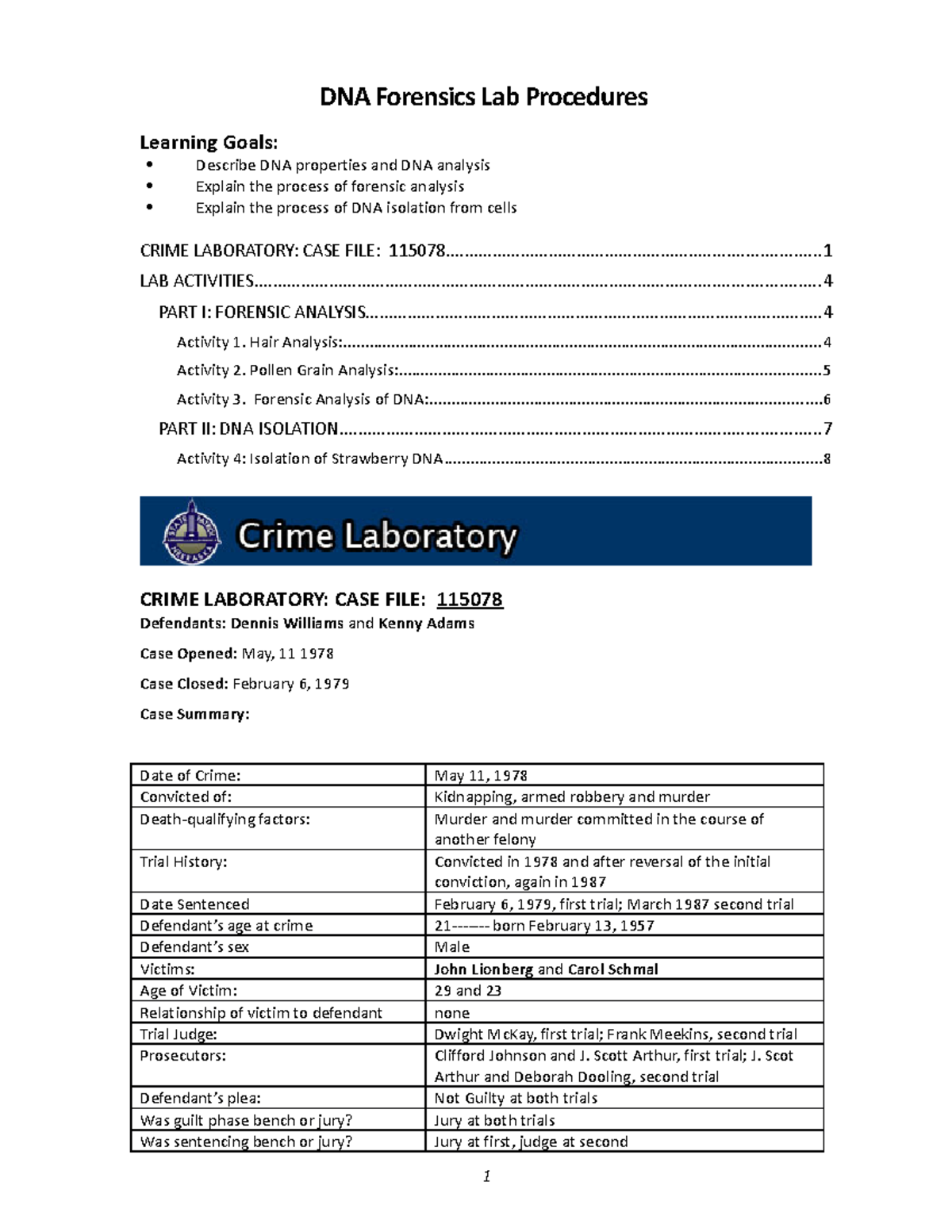 F21 L11 DNA Forensics Procedures - DNA Forensics Lab Procedures ...