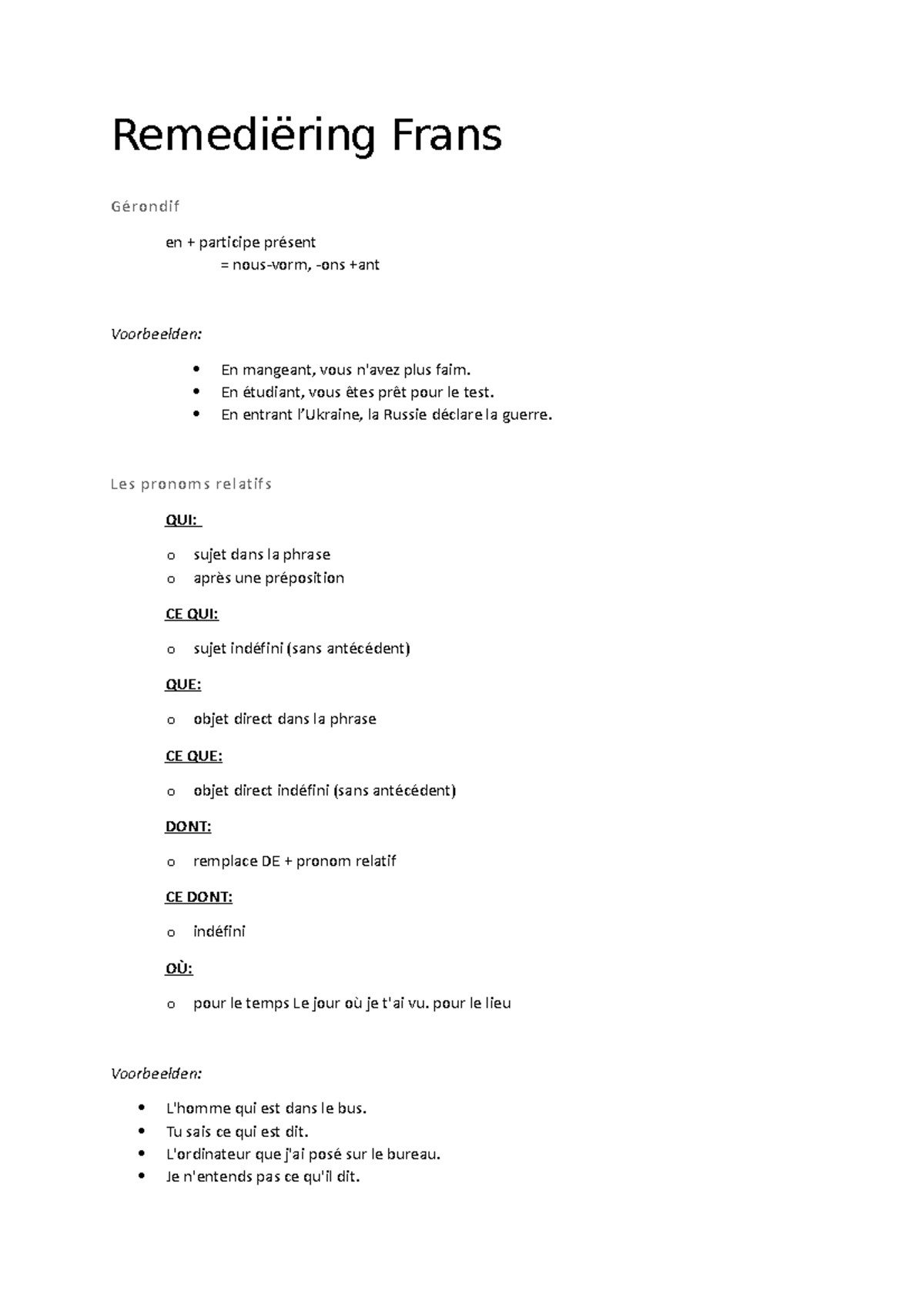 Remediëring Frans - Remediëring Frans Gérondif en + participe présent ...