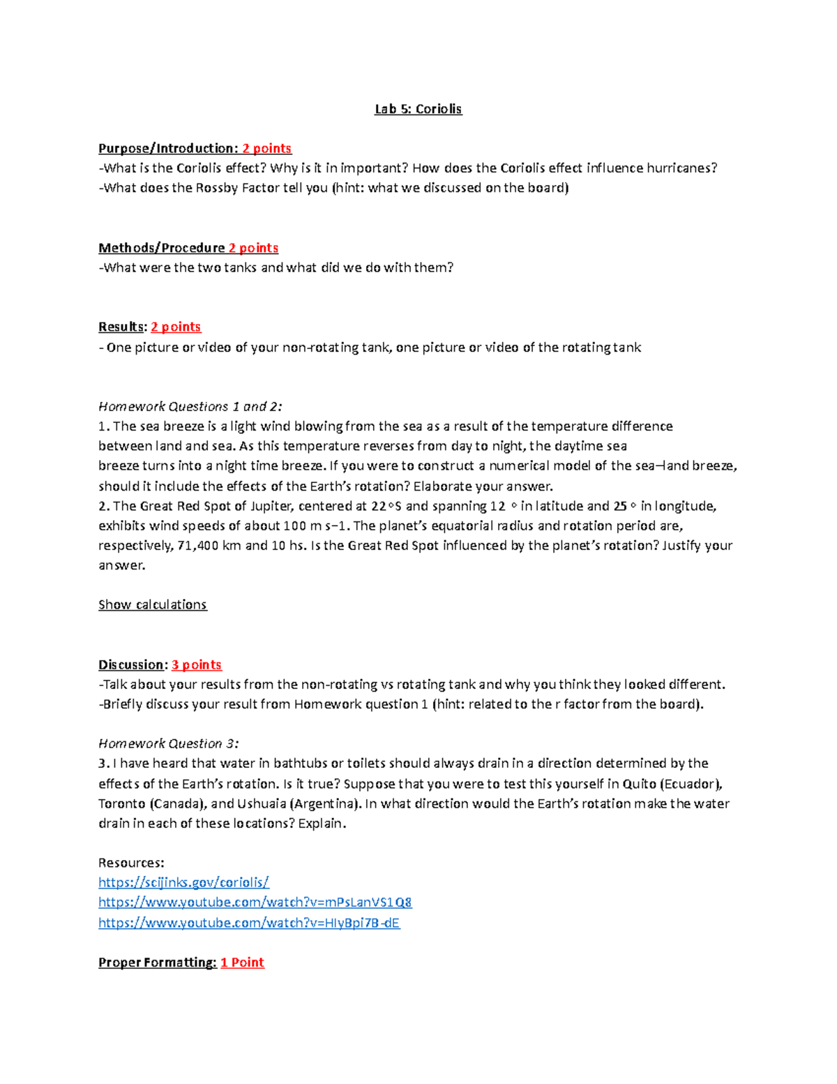 Lab 5 Criteria - lab 5 - Lab 5: Coriolis Purpose/Introduction: 2 points -What is the Coriolis ...