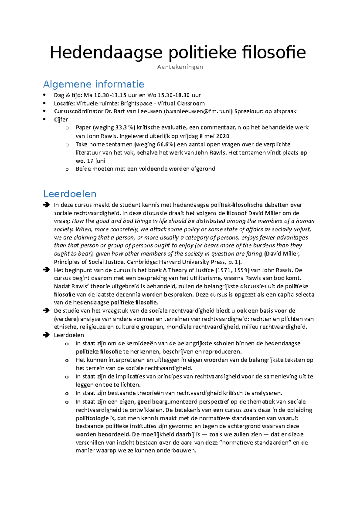Hedendaagse politieke filosofie aantekeningen - Hedendaagse politieke ...