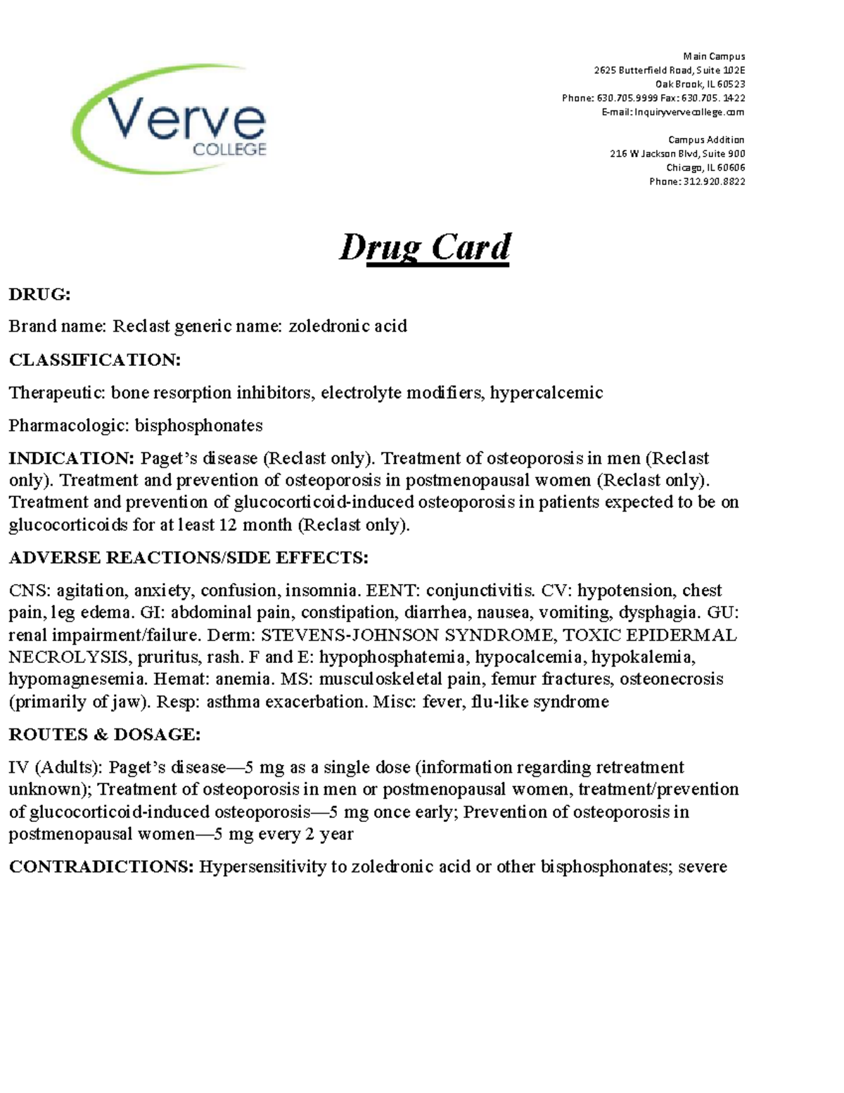 Reclast - nursing - Main Campus 2625 Butterfield Road, Suite 102E Oak ...