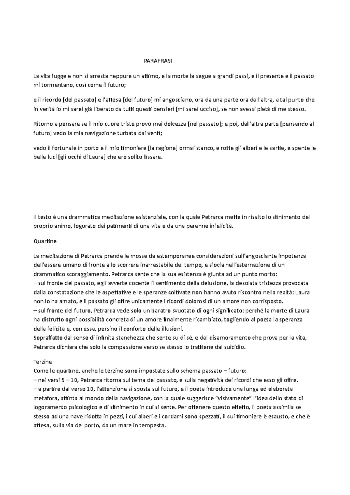 Parafrasi - Appunti 1 - PARAFRASI La vita fugge e non si arresta ...