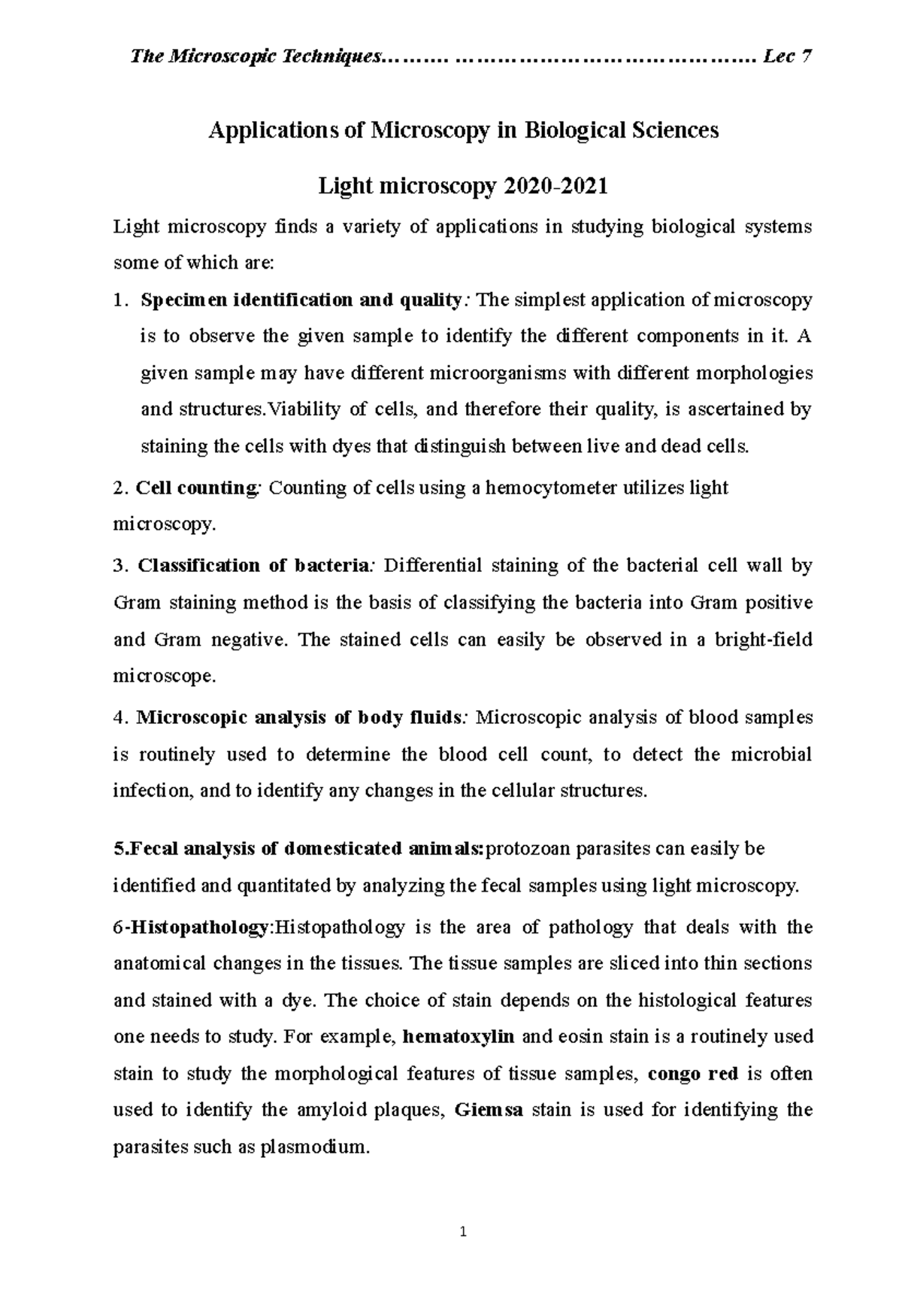 Applications of Microscopy in Biological Sciences Light microscopy - A ...