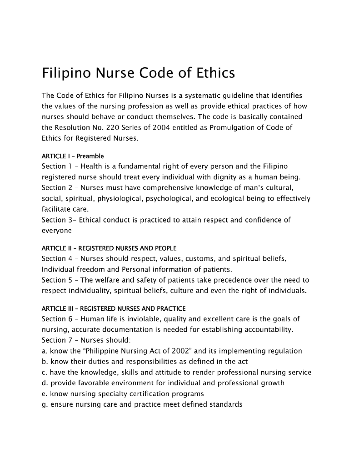 Filipino Nurse Code of Ethics pdf version - Medical-Surgical Nursing ...