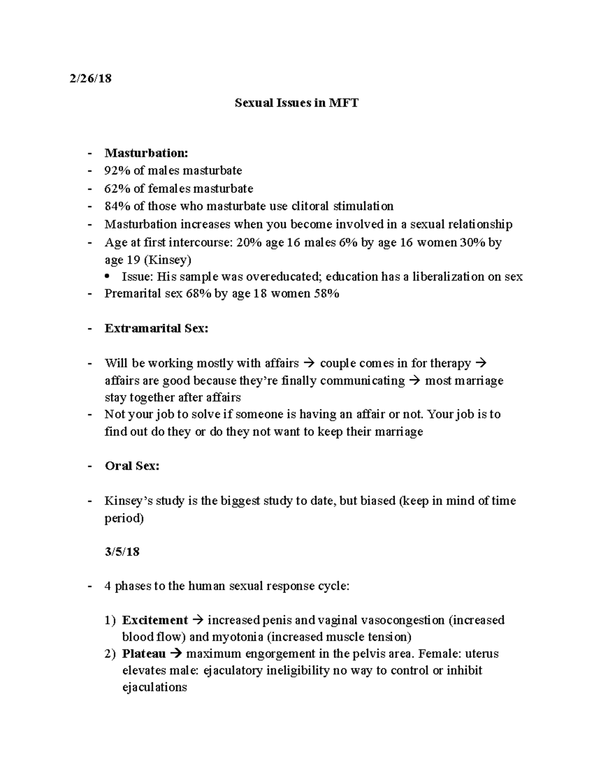 MFT Sexual Issues Notes - 2/26/ Sexual Issues in MFT - Masturbation ...