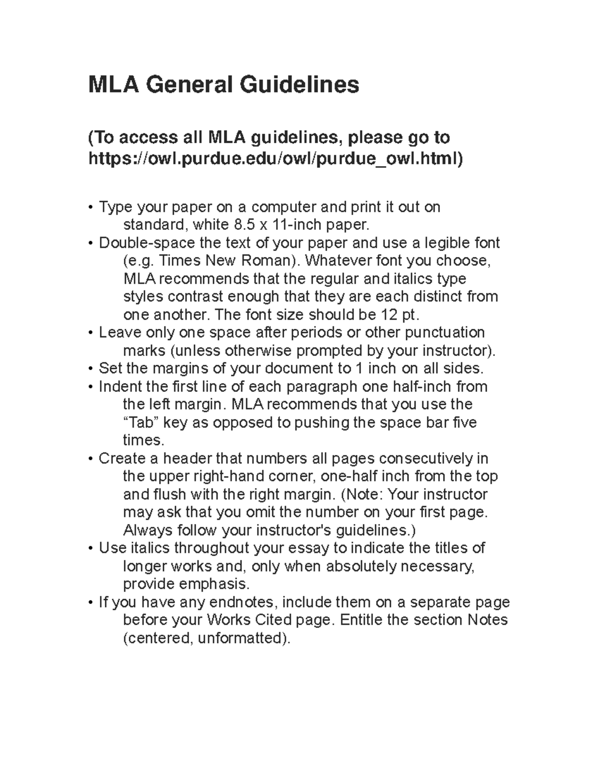MLA General Guidelines 1 - MLA General Gui del ines (To access all MLA ...