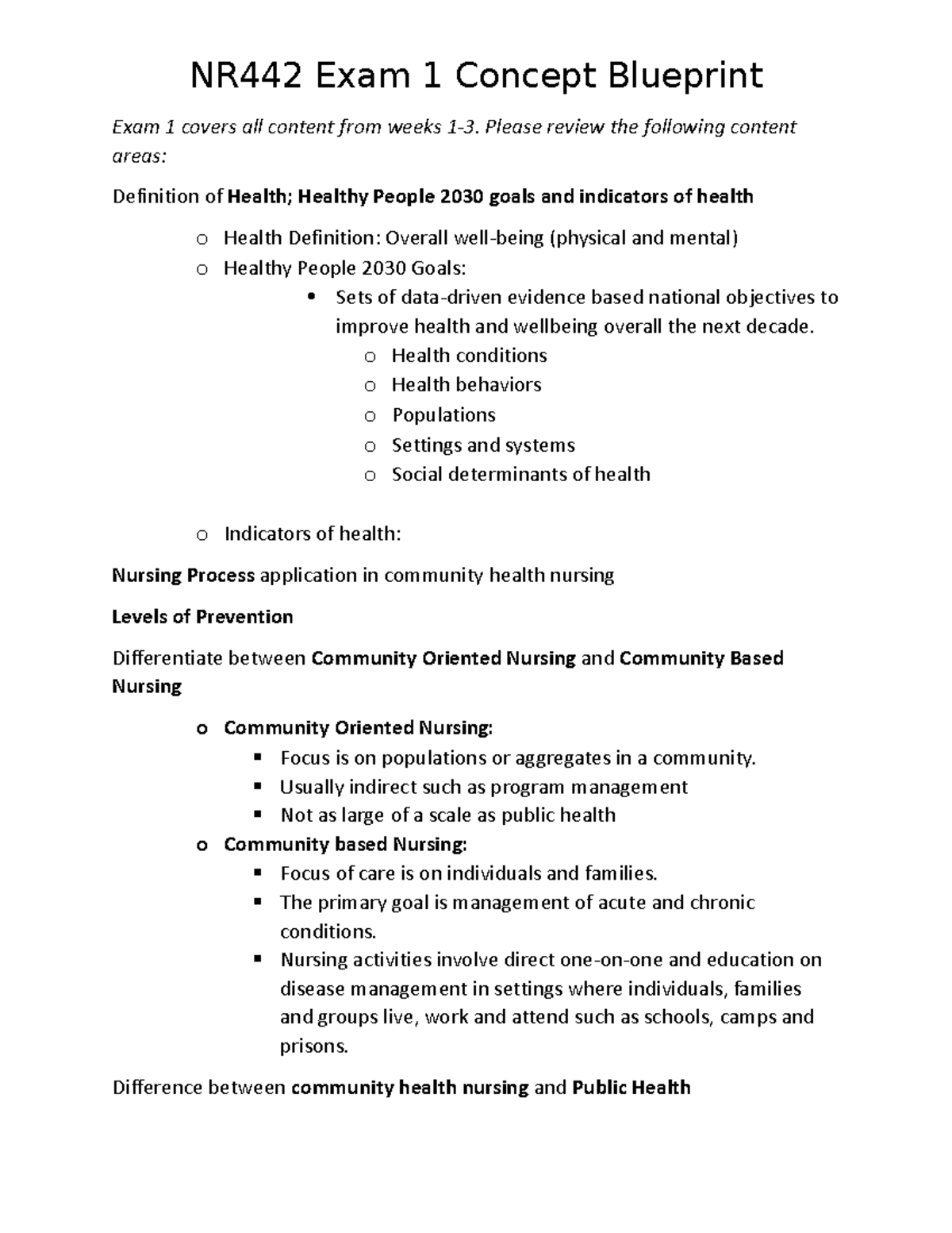 Exam 1 Concept Blueprint Exam 1 Covers All Content From Weeks 1 3 Please Review The Following 