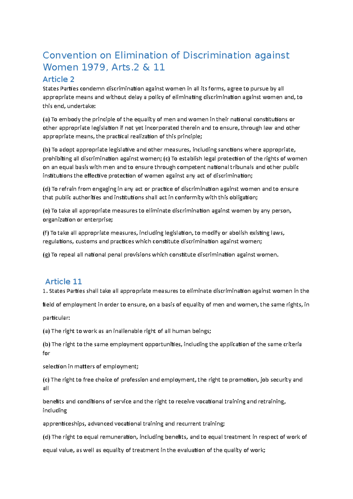 Humans Right Provision - Convention on Elimination of Discrimination ...
