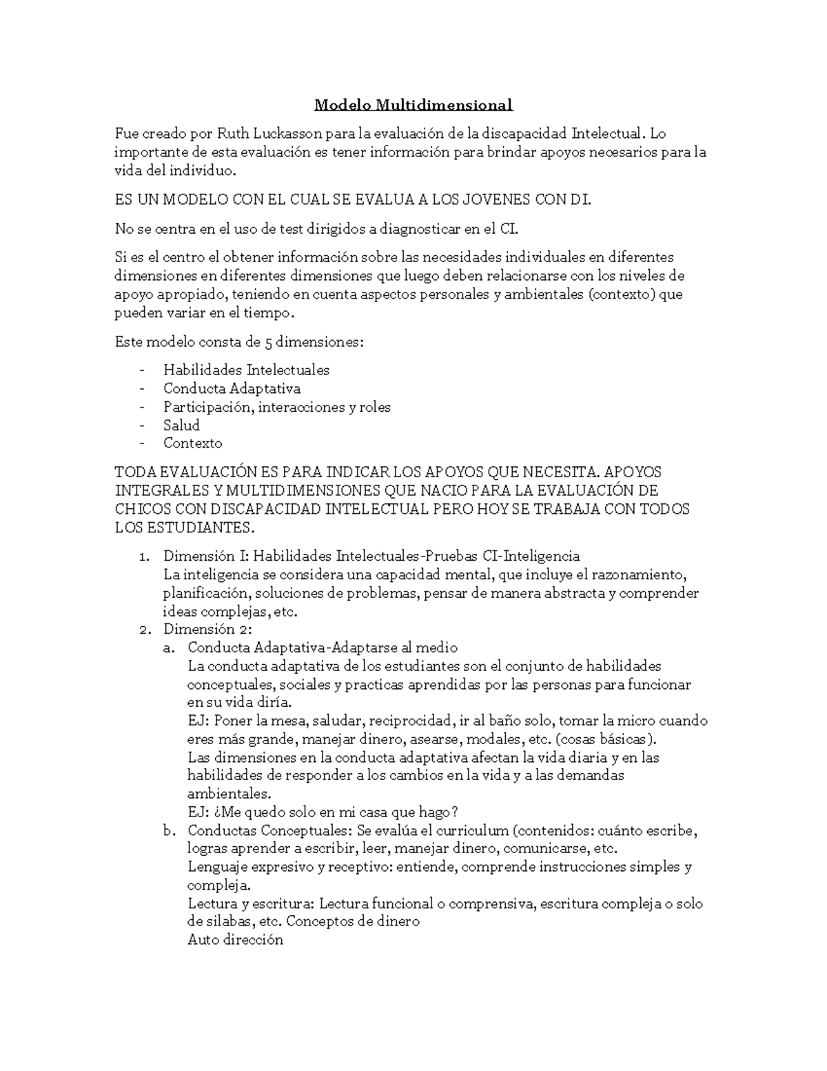 Modelo Multidimensional - Lo importante de esta evaluación es tener ...