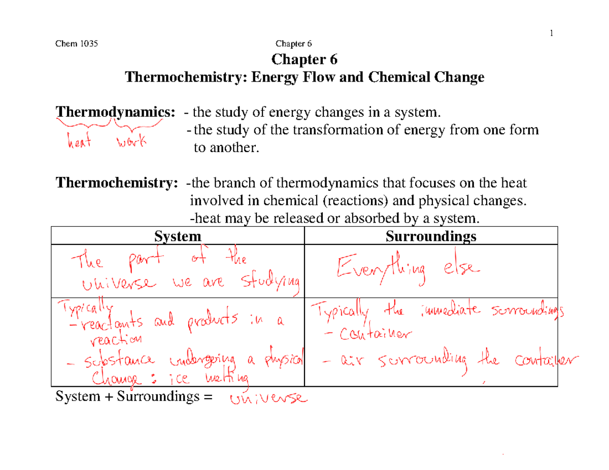 Chem- Chap6Notes - 1 Chem 1035 Chapter 6 Chapter 6 Thermochemistry ...