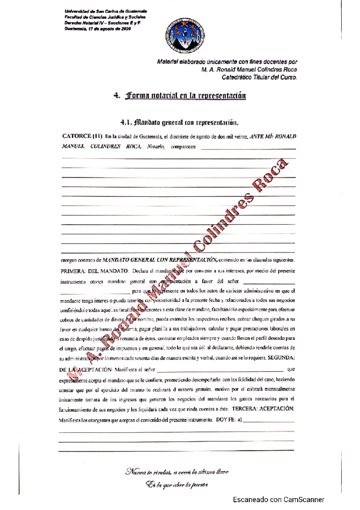 Forma notarial en Representacion - Derecho Notarial - Studocu