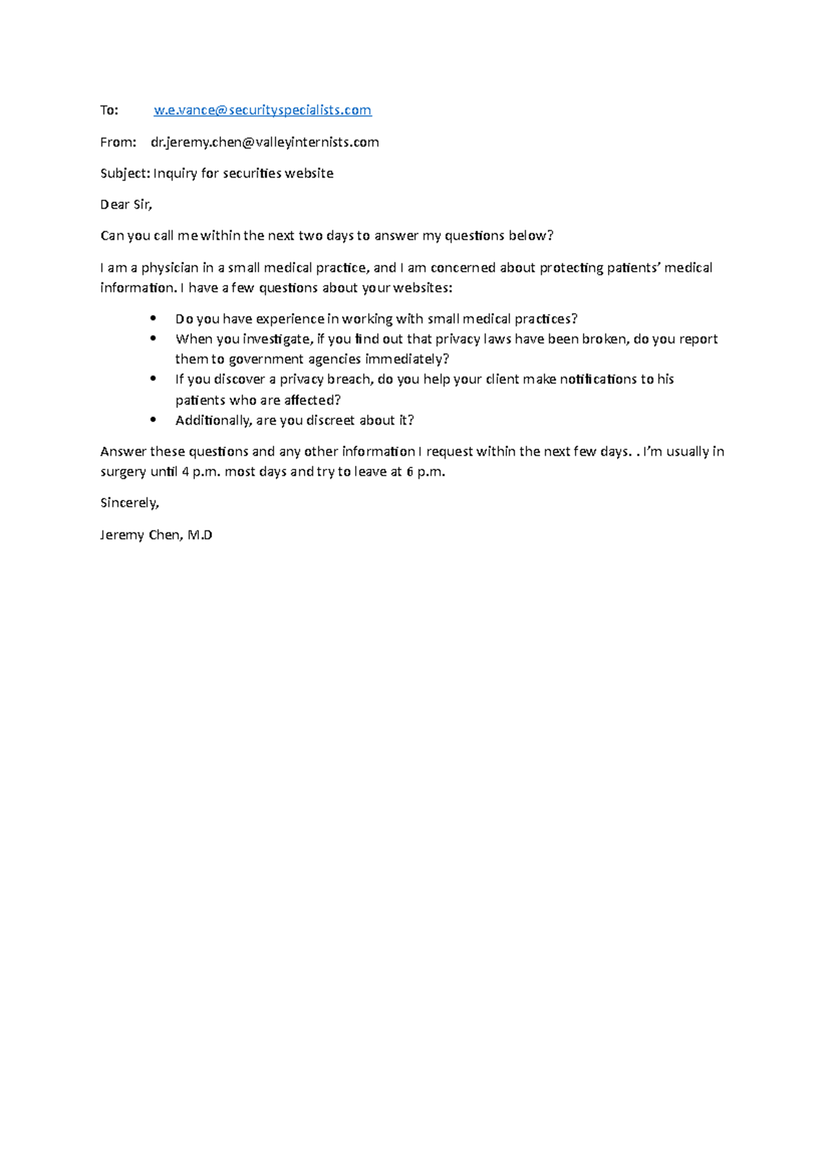 BC practice 2023 - To: w.e@securityspecialists From: dr.jeremy ...