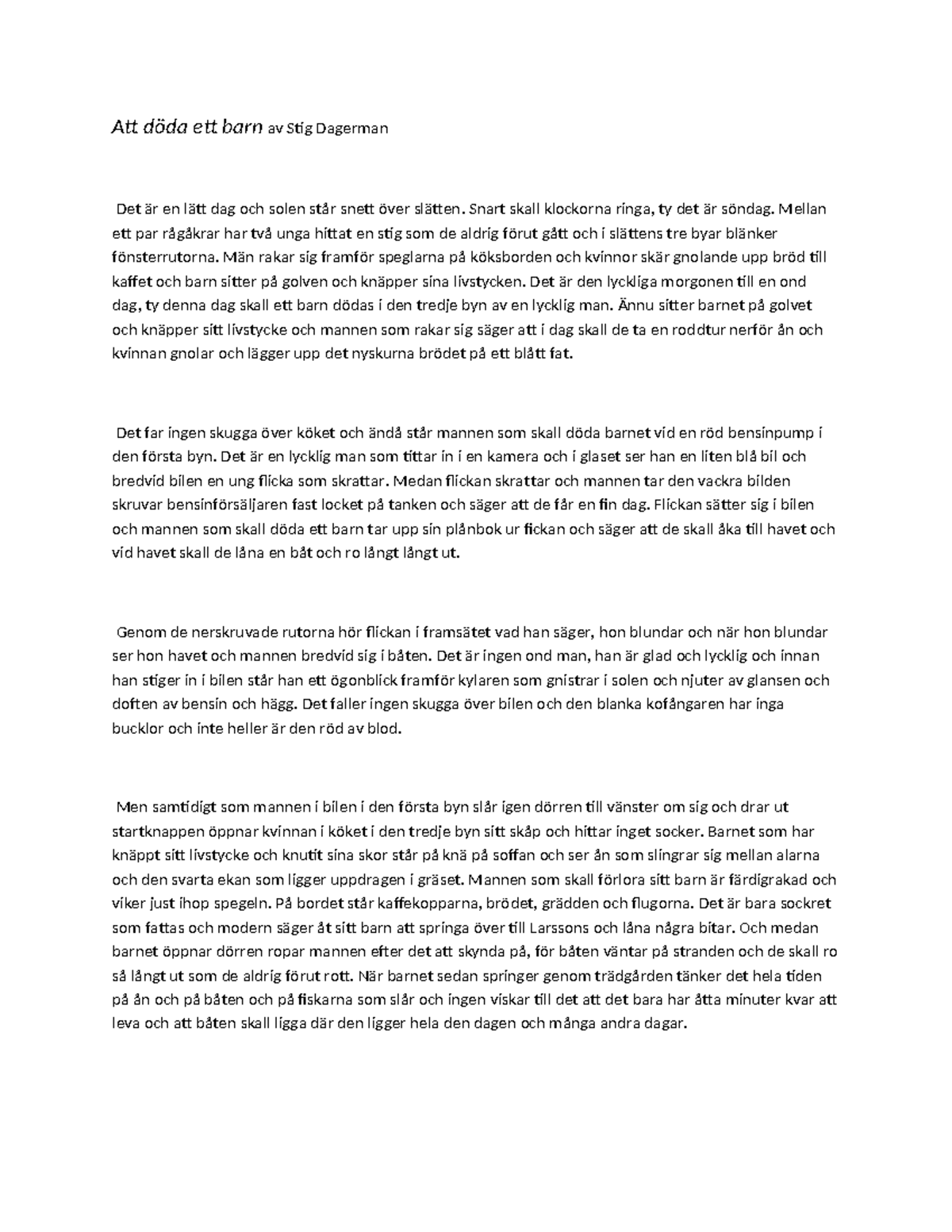 Att döda ett barn text och uppgift sv 1 - Att döda ett barn av Stig ...