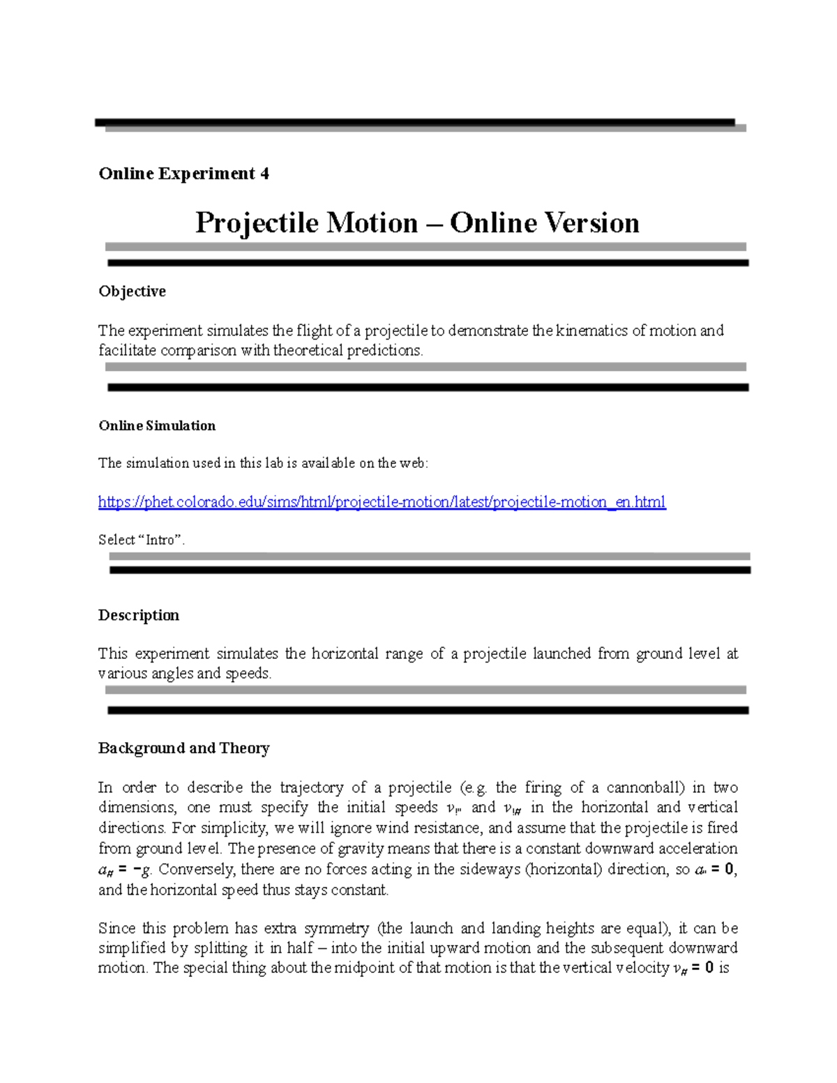 OL Experiment 4 Projectile Motion-converted - Online Experiment 4 ...