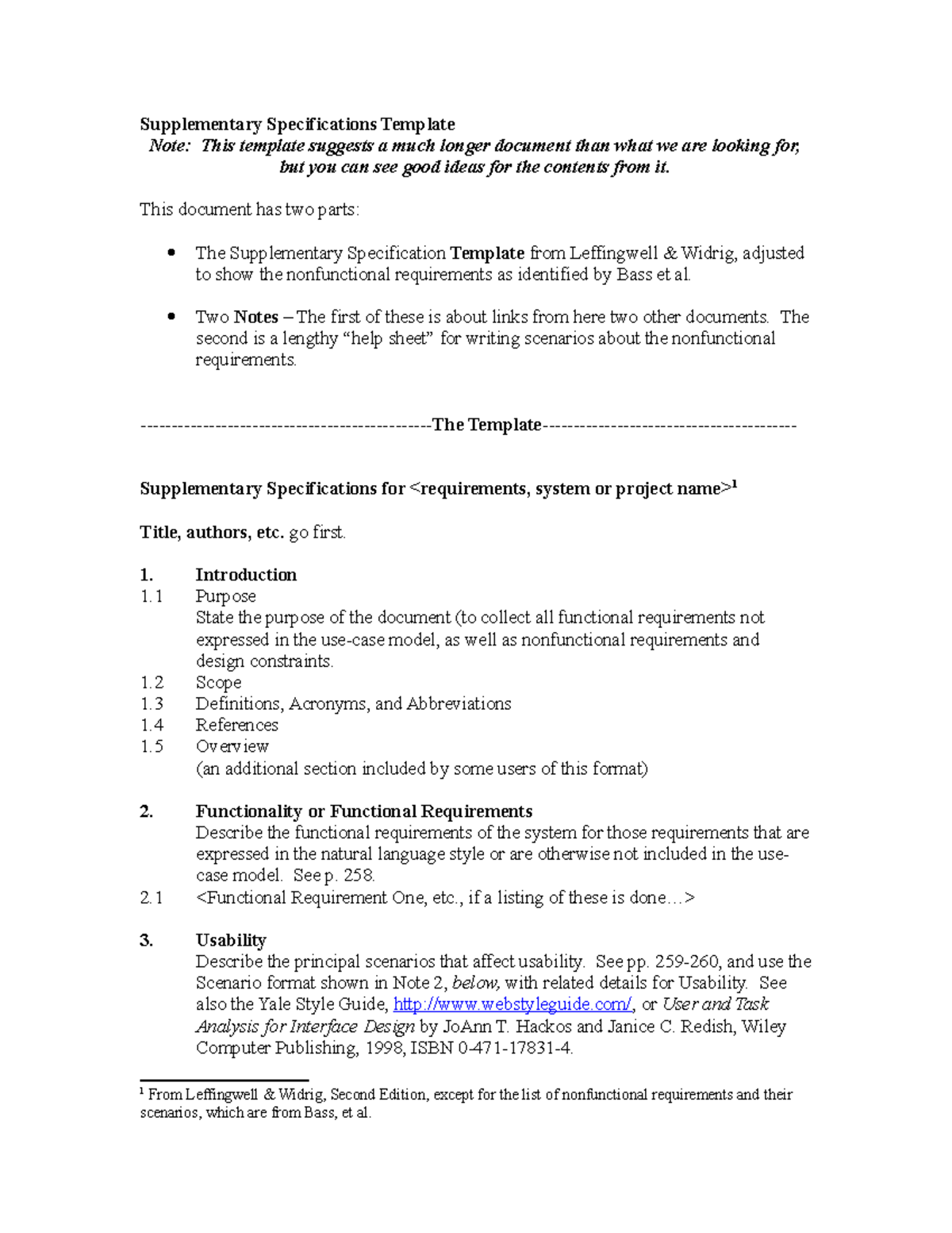 Supplementary specifications template - Supplementary Specifications ...