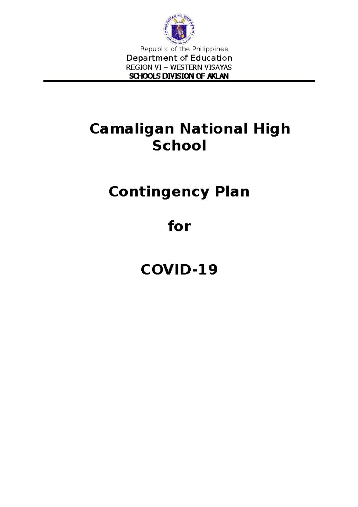 Contingency PLAN OF Camaligan NHS - Republic of the Philippines ...