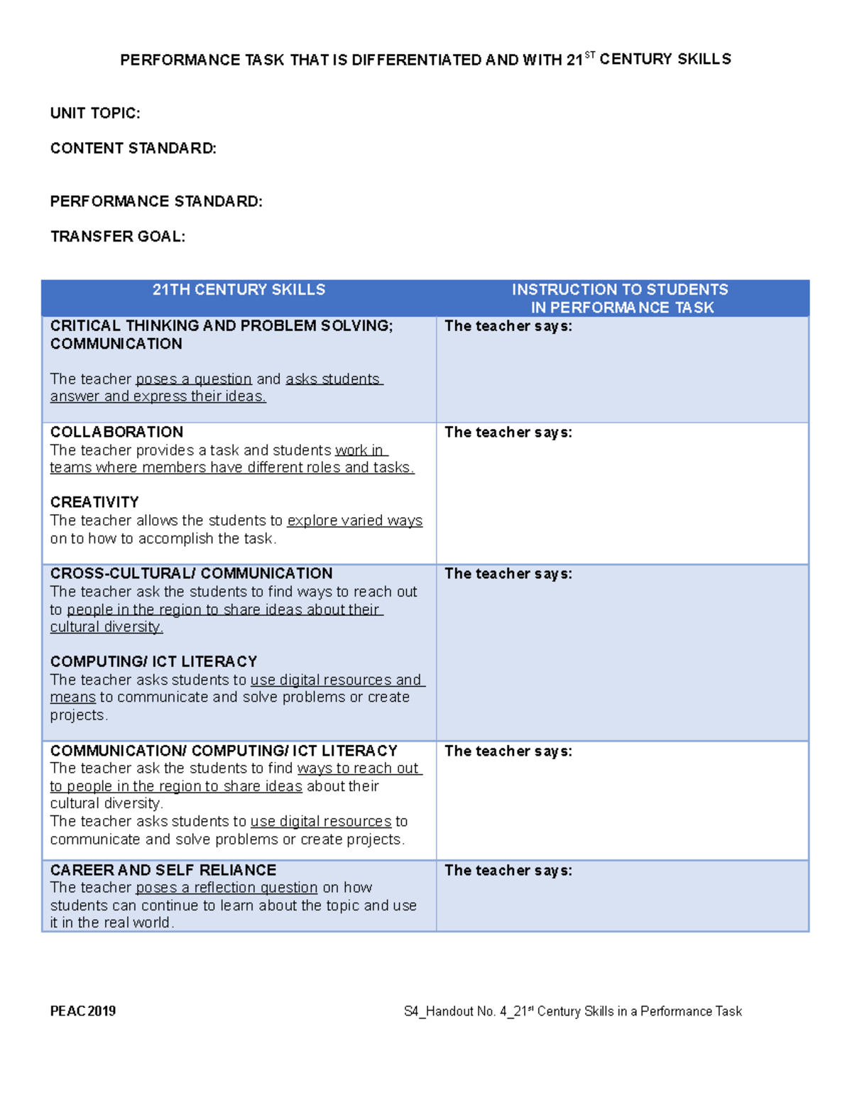 S3 Music PT with 21st Century Differentiated Tasks-WS - PERFORMANCE ...