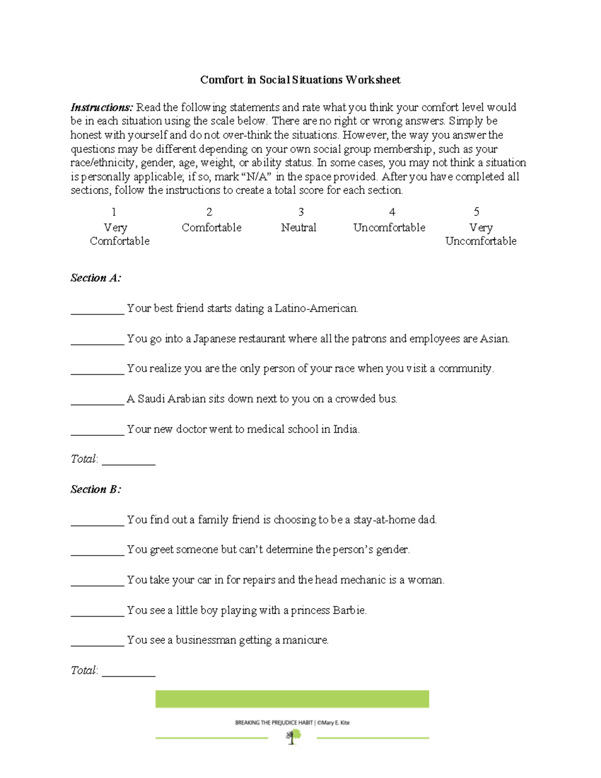 Comfort in Social Situations Student Version - Comfort in Social ...