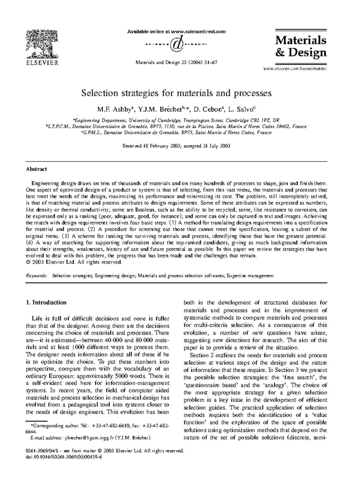 Selection strategies for materials and processes - Materials and Design ...