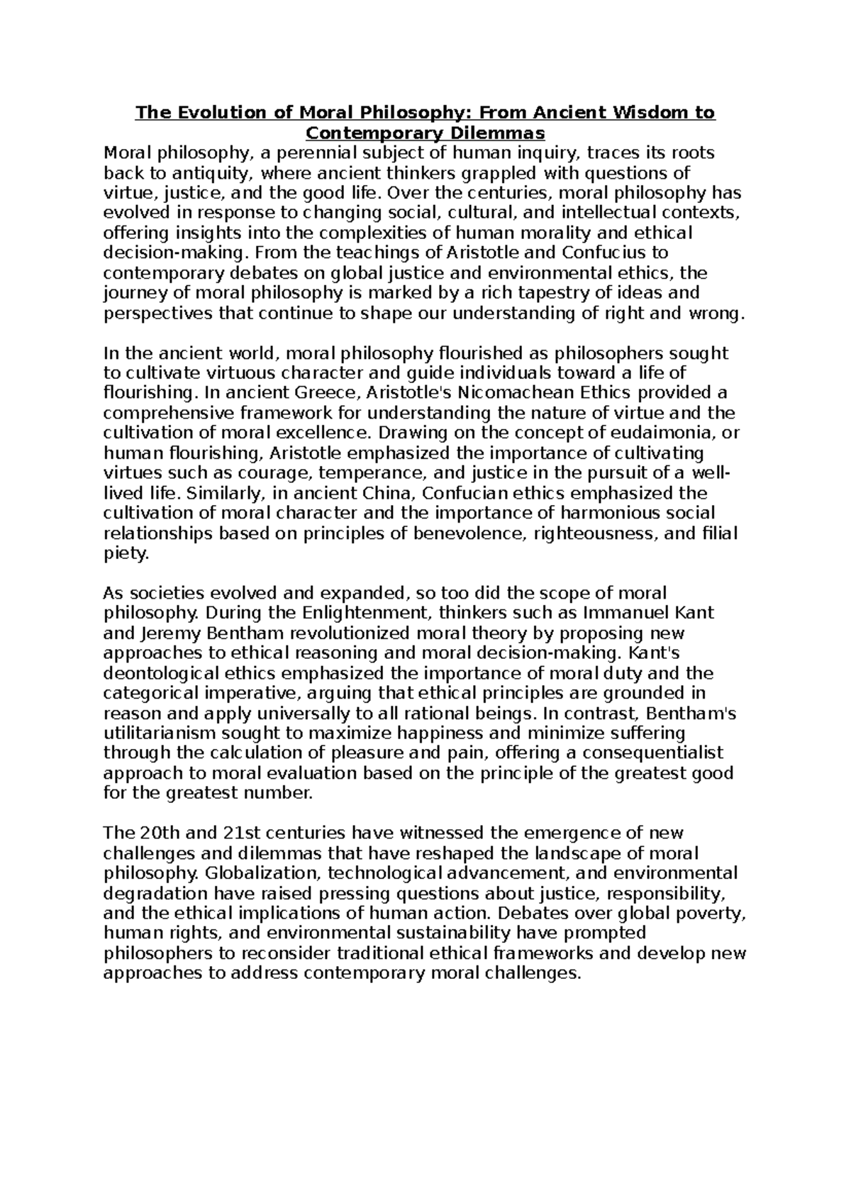 The Evolution of Moral Philosophy - Over the centuries, moral ...