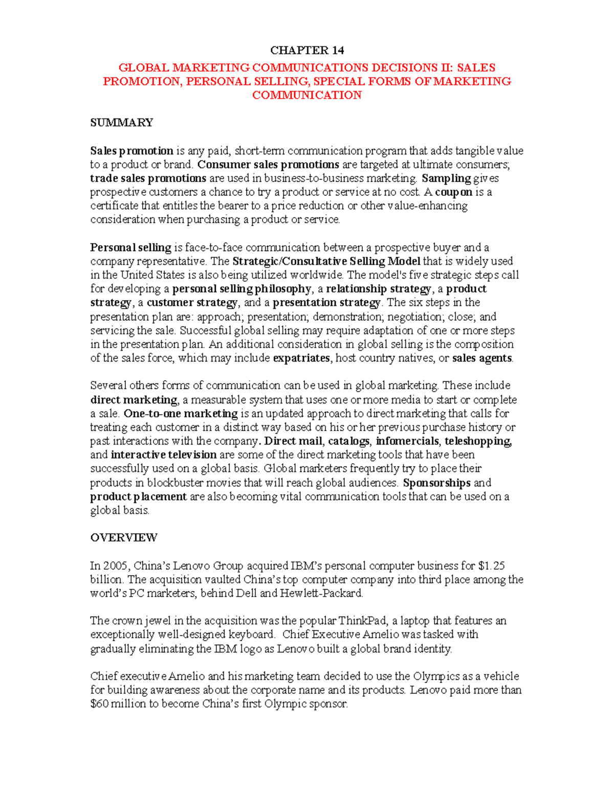 Ch14 Global Marketing Communications Decision Sales Promotion Personal ...