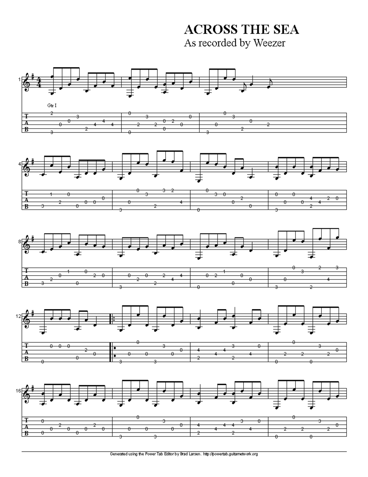 Across-the-Sea - Guitar practice sheet - ACROSS THE SEA As recorded by ...