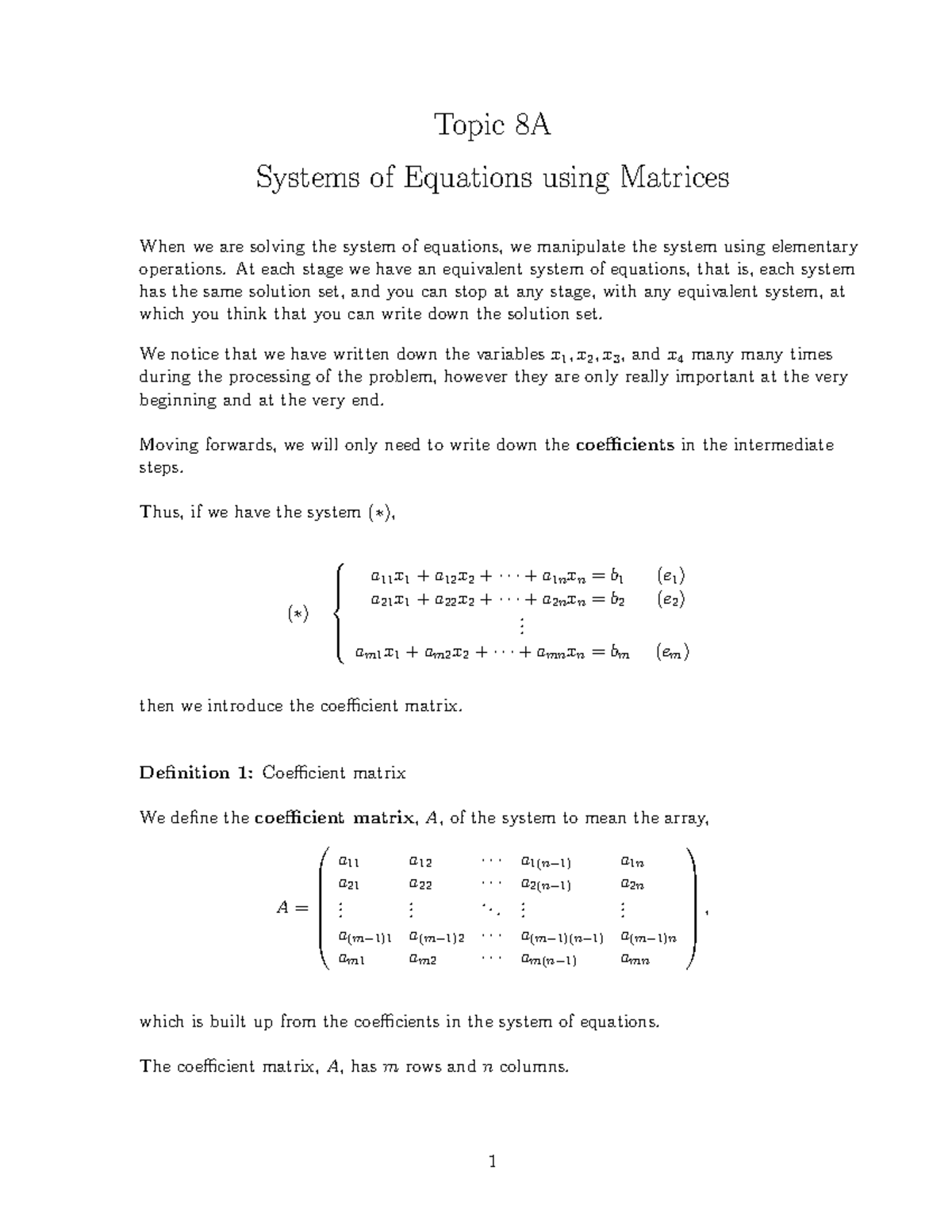 Topic 8A-systems-matrices - Topic 8A Systems of Equations using ...