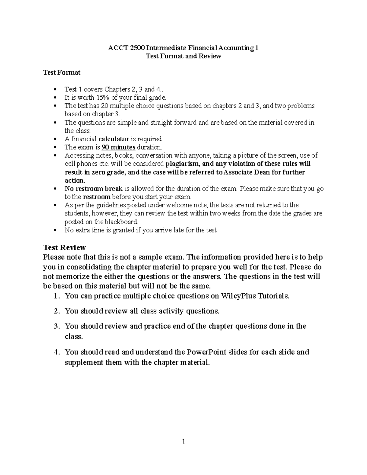 Test1 Format and Review 2023 - ACCT 2500 Intermediate Financial ...
