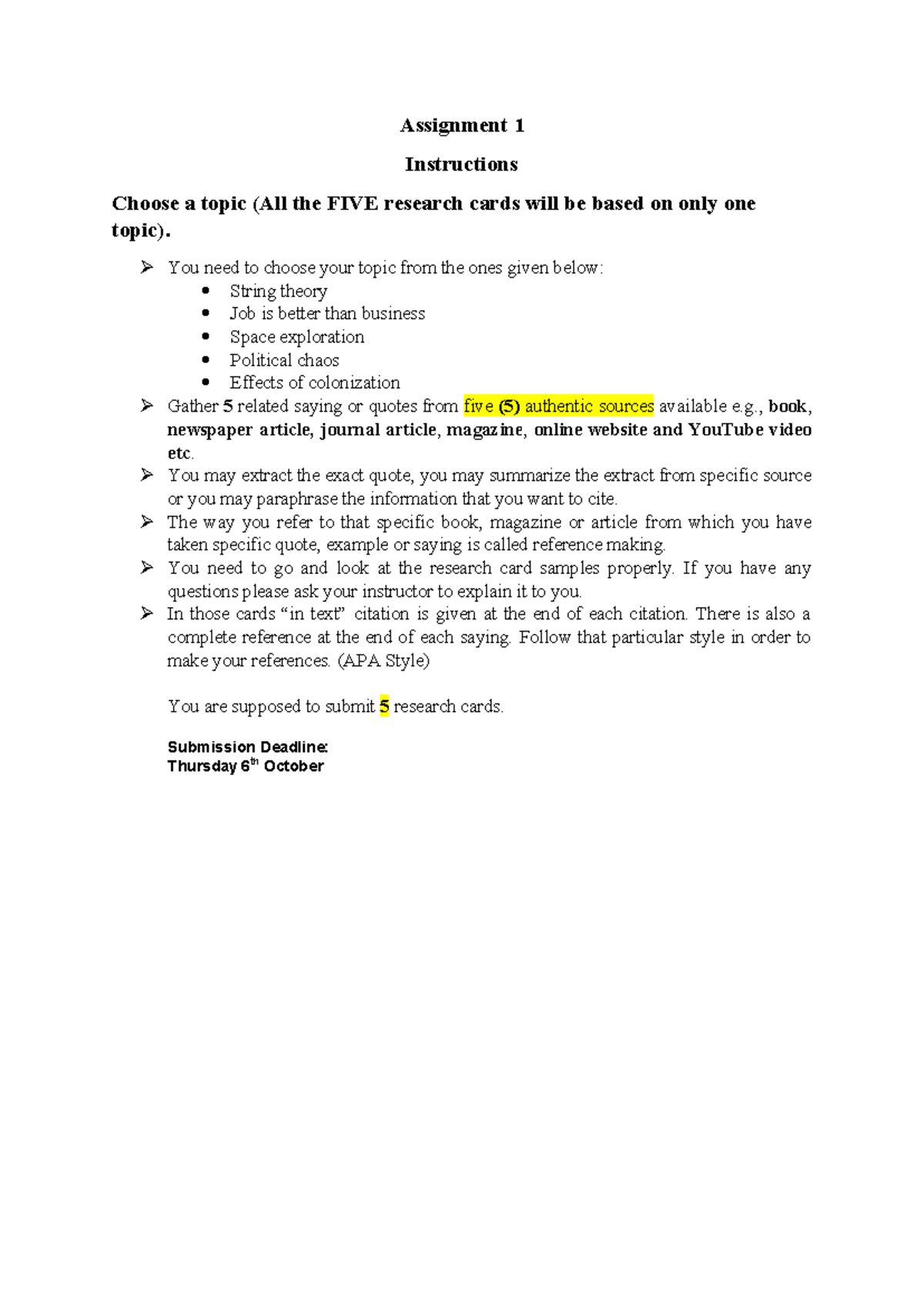 Assignment 1 Instructions for Students - Assignment 1 Instructions ...