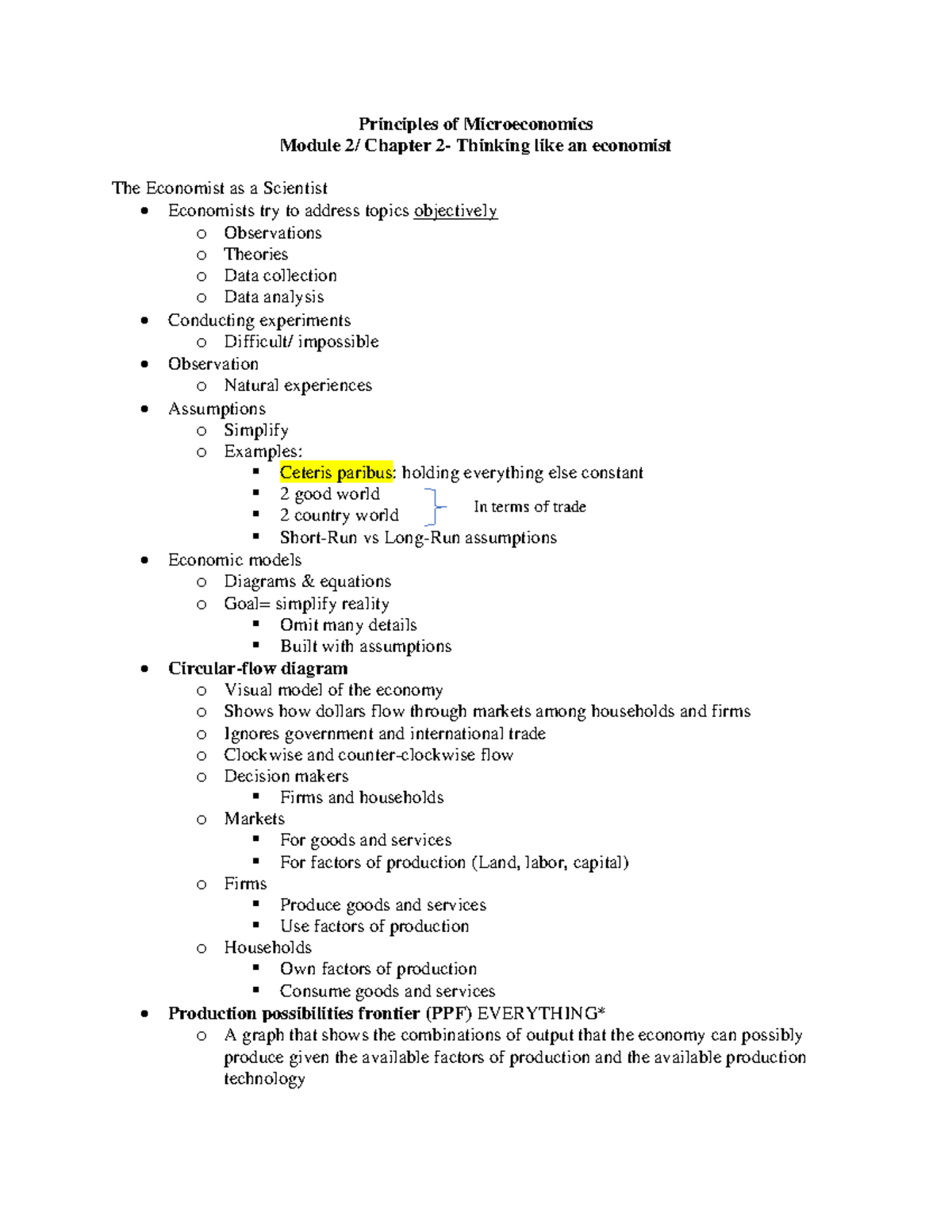 ECON 2020 Module 2 Thinking Like an Economist - Principles of ...