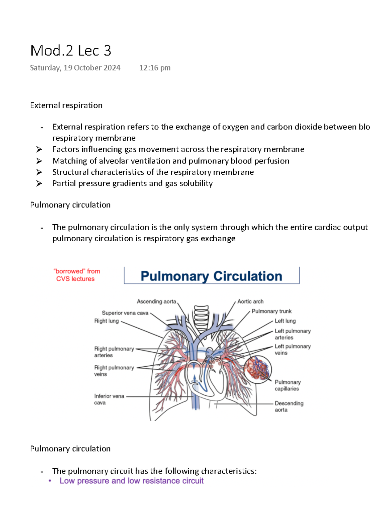 Mod.2 Lec 3 - revised notes - External respiration External respiration ...