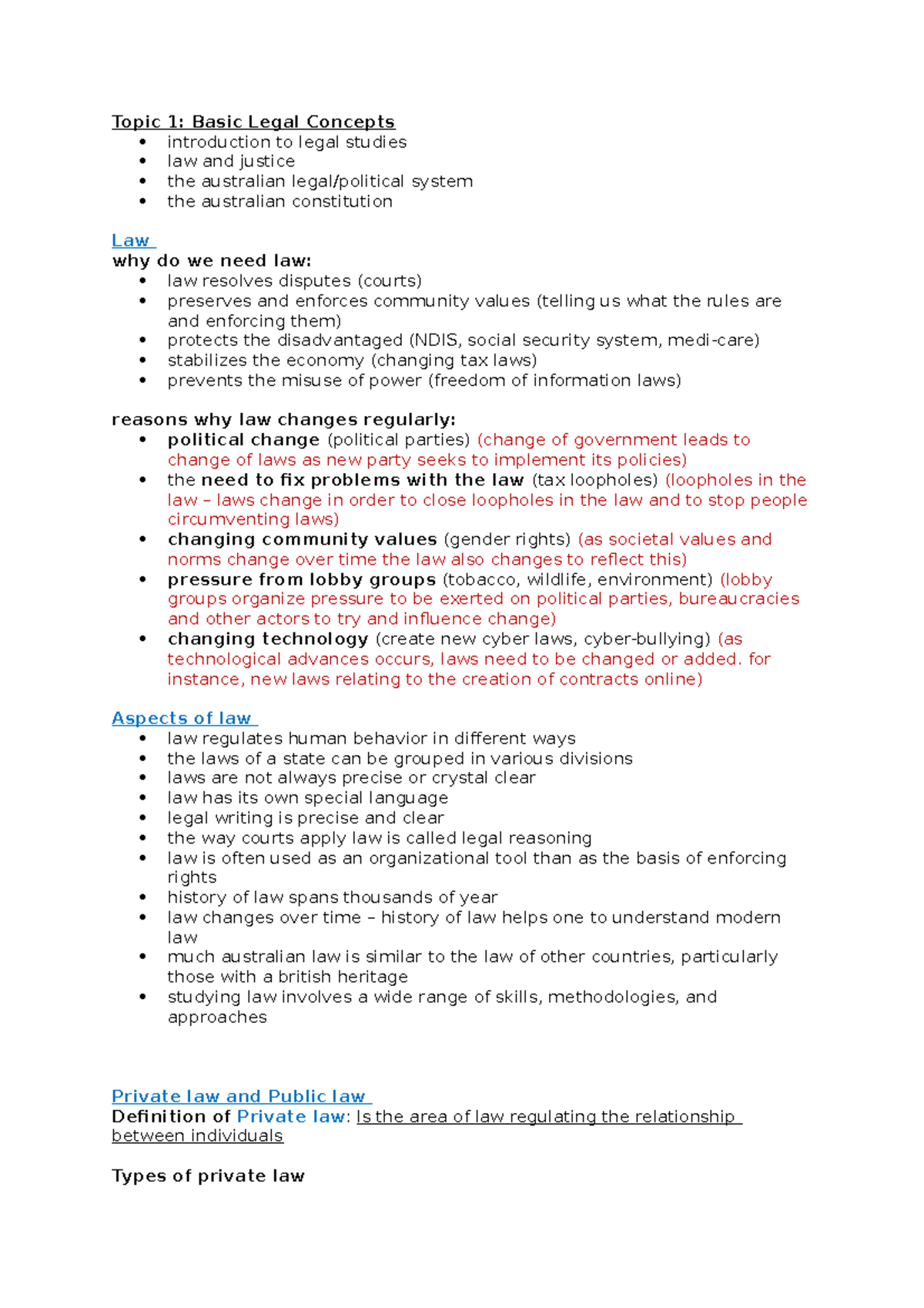 Topic 1 - Basic Legal Concepts (Handmade notes) - Topic 1: Basic Legal ...