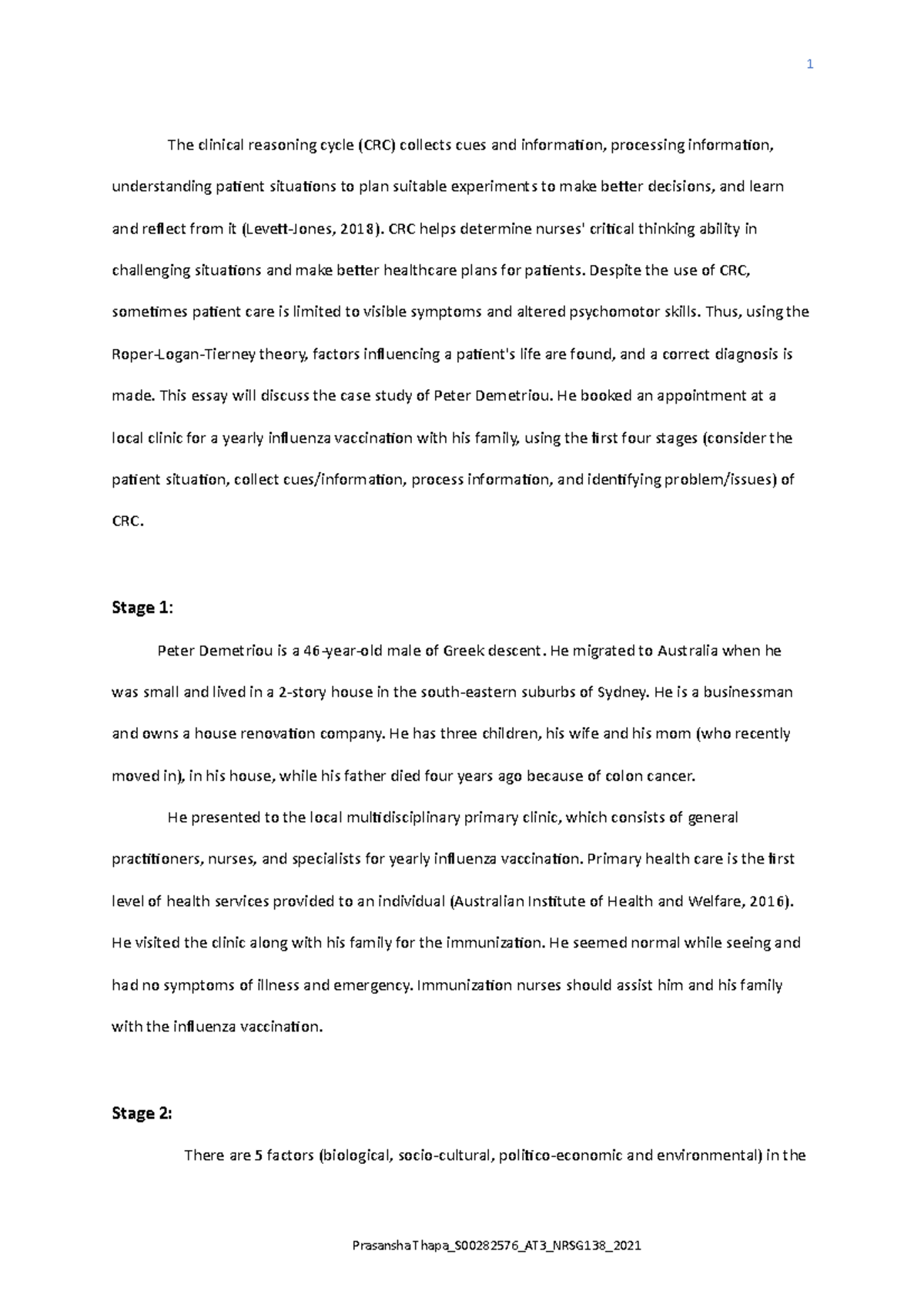 NRSG 138 Assessment 2 , CARING ASSESSMENT - The clinical reasoning ...