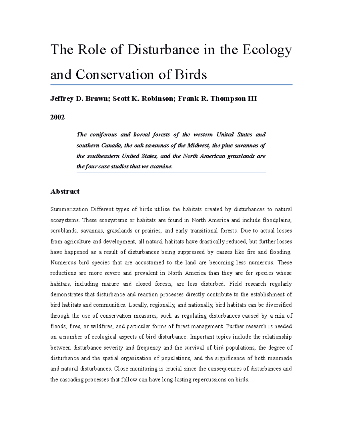 2. The Role of Disturbance in the Ecology and Conservation of Birds ...