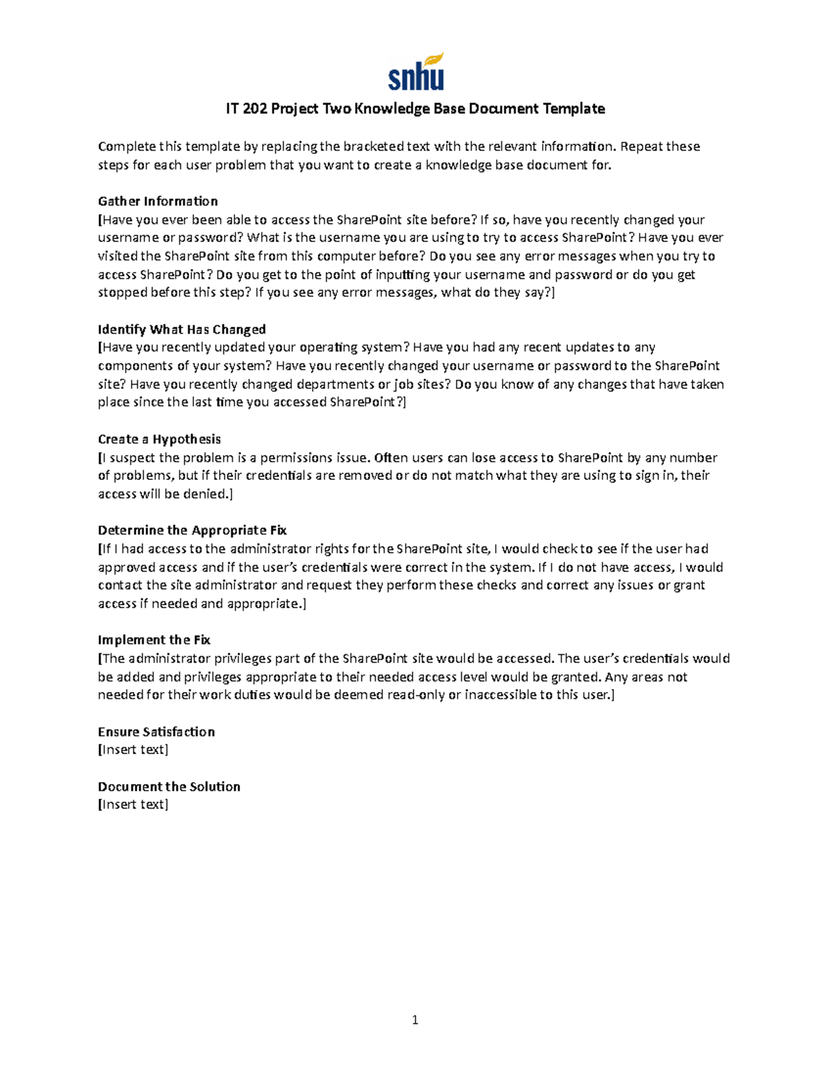 Ticket 1 - IT 202 Project Two Knowledge Base Document Template Complete ...