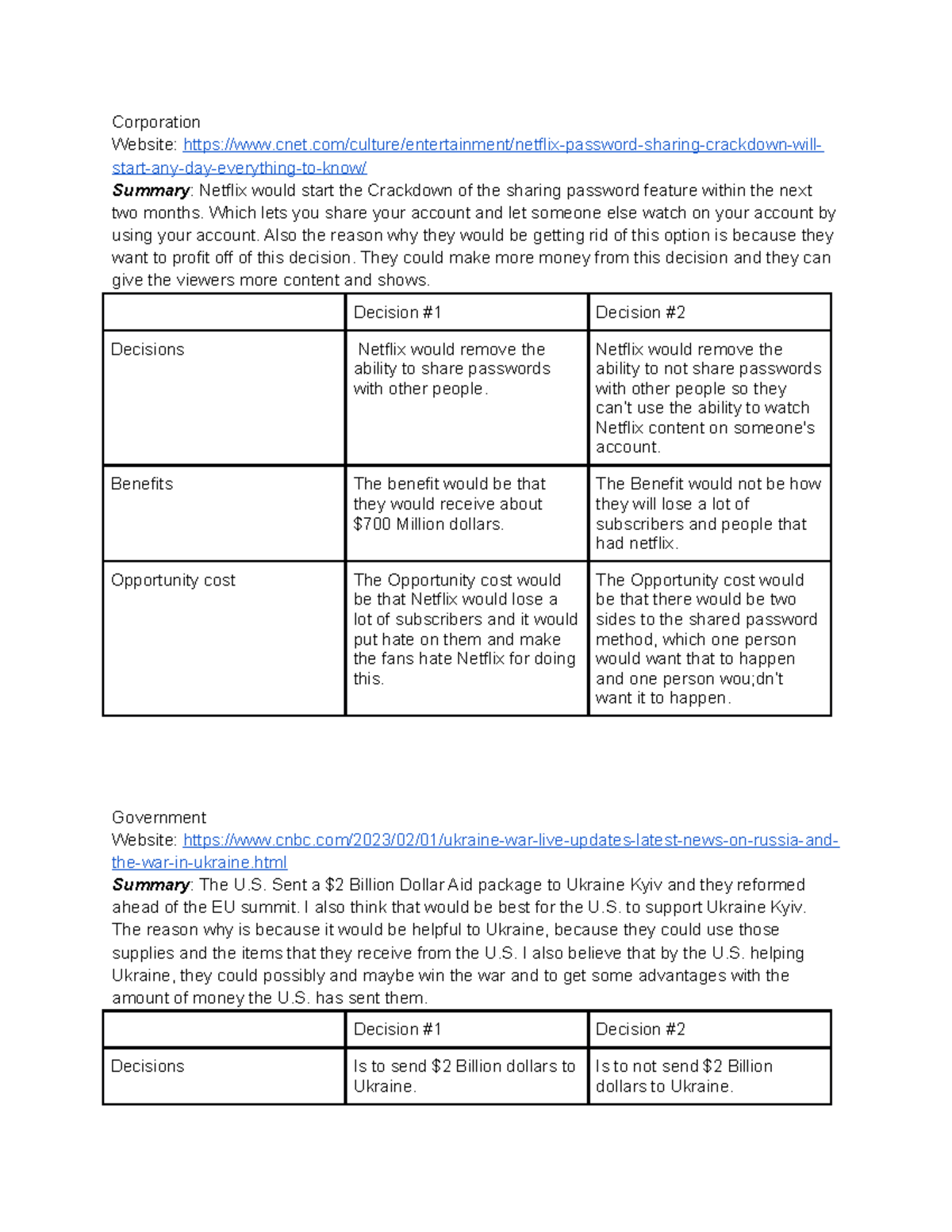 Decision making grid - Corporation Website: - Studocu