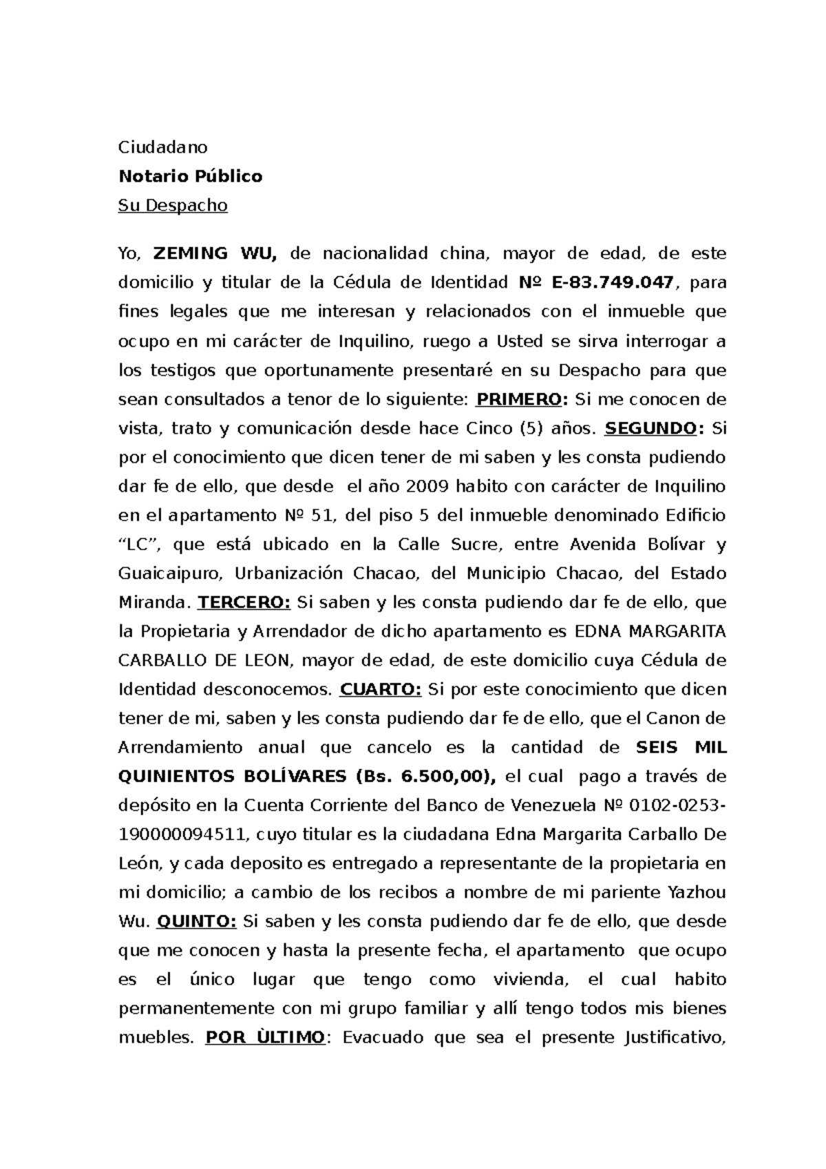 Justificativo de Testigos de arrendamiento - Ciudadano Notario Público ...