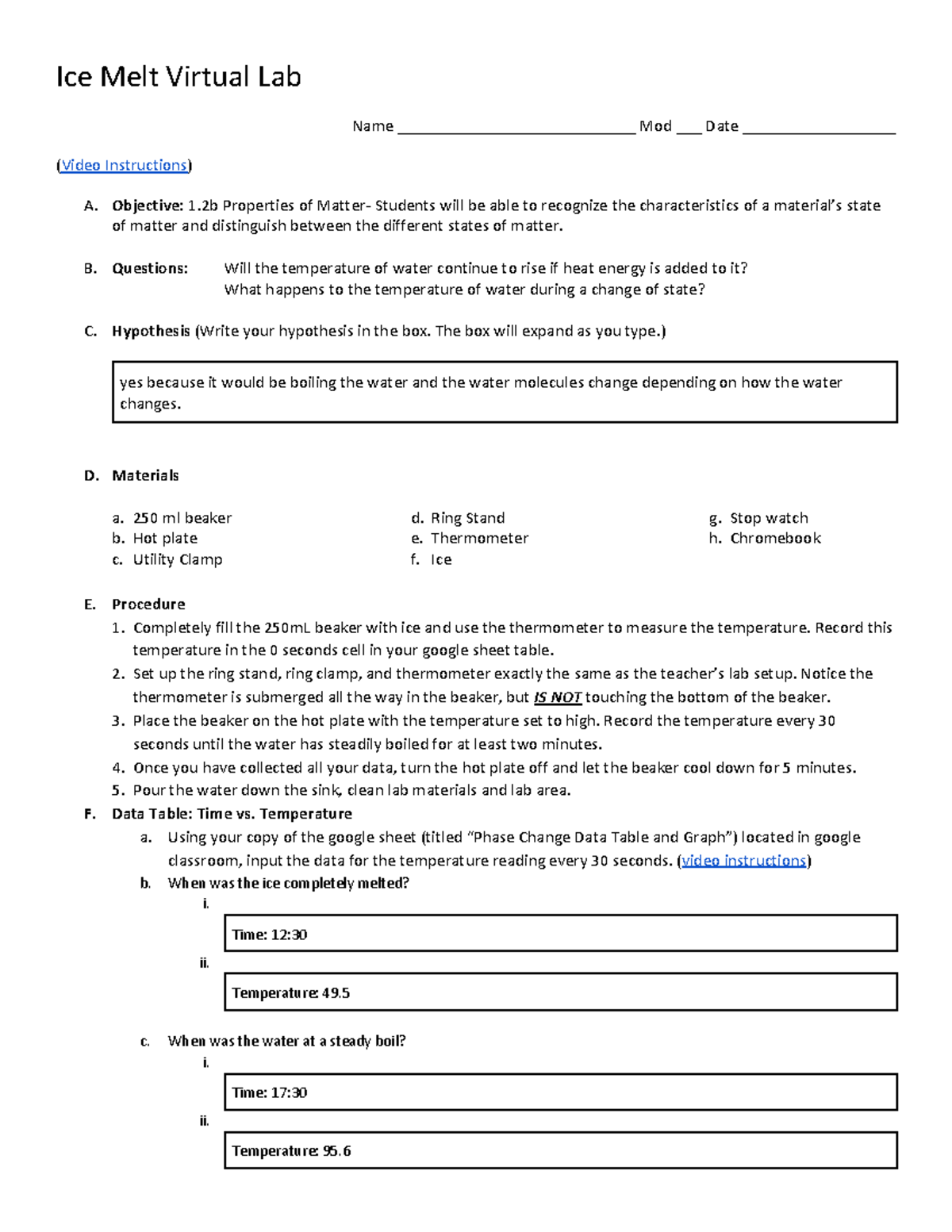 - Lab - Ice Melt Virtual Lab - Ice Melt Virtual Lab Name ...
