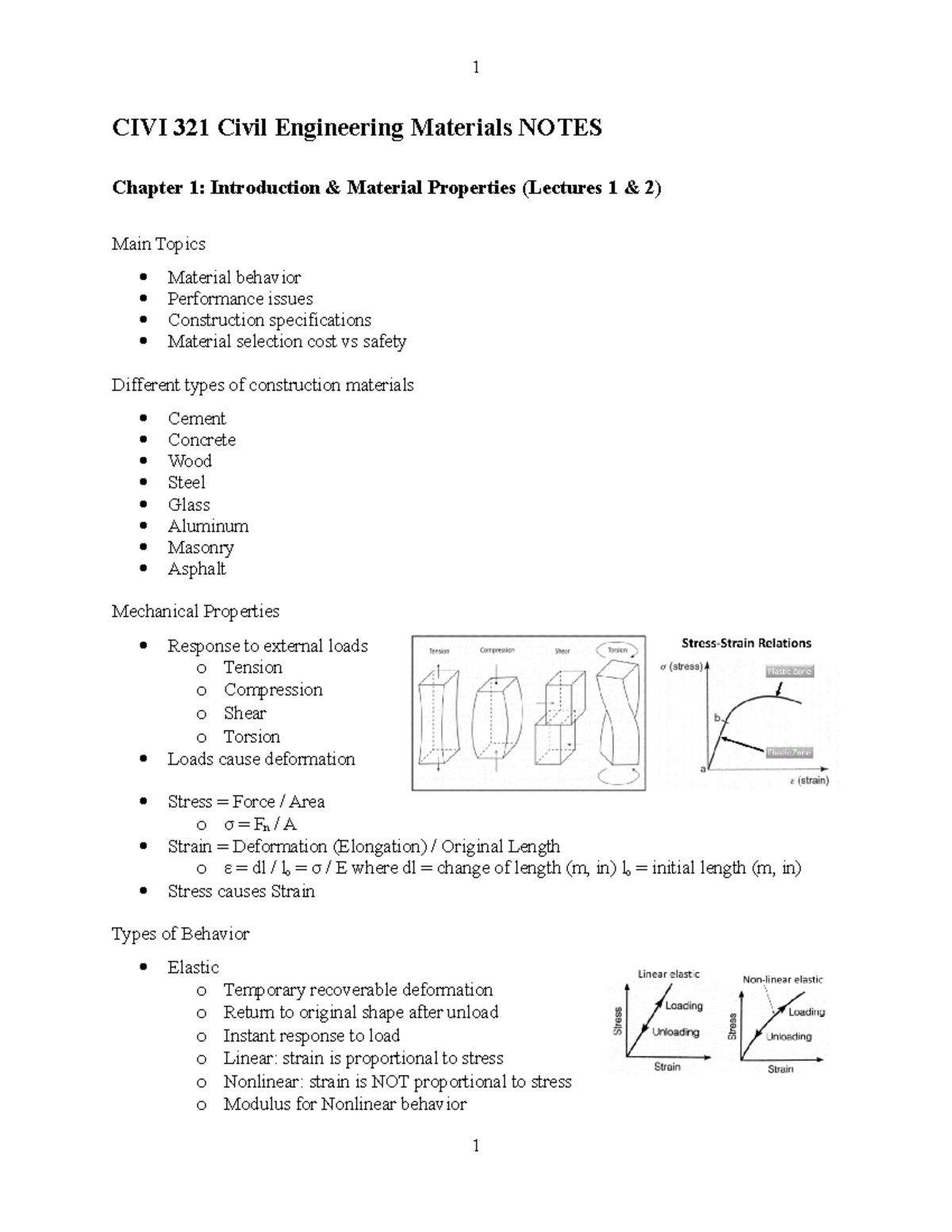 CIVI 321 Civil Engineering Materials Notes 1 - CIVI 321 Civil ...