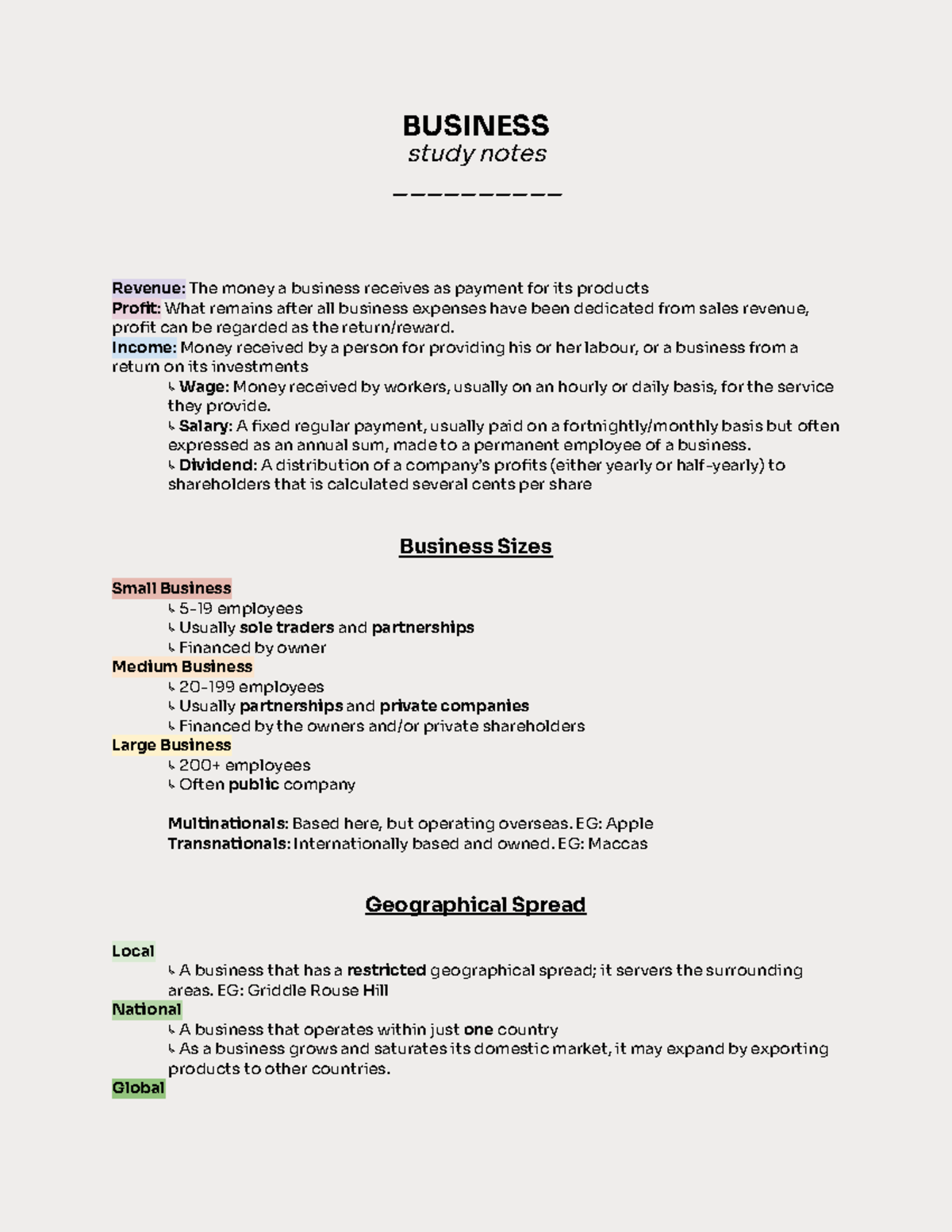 Business study notes - BUSINESS study notes ─ ─ ─ ─ ─ ─ ─ ─ ─ ─ Revenue ...