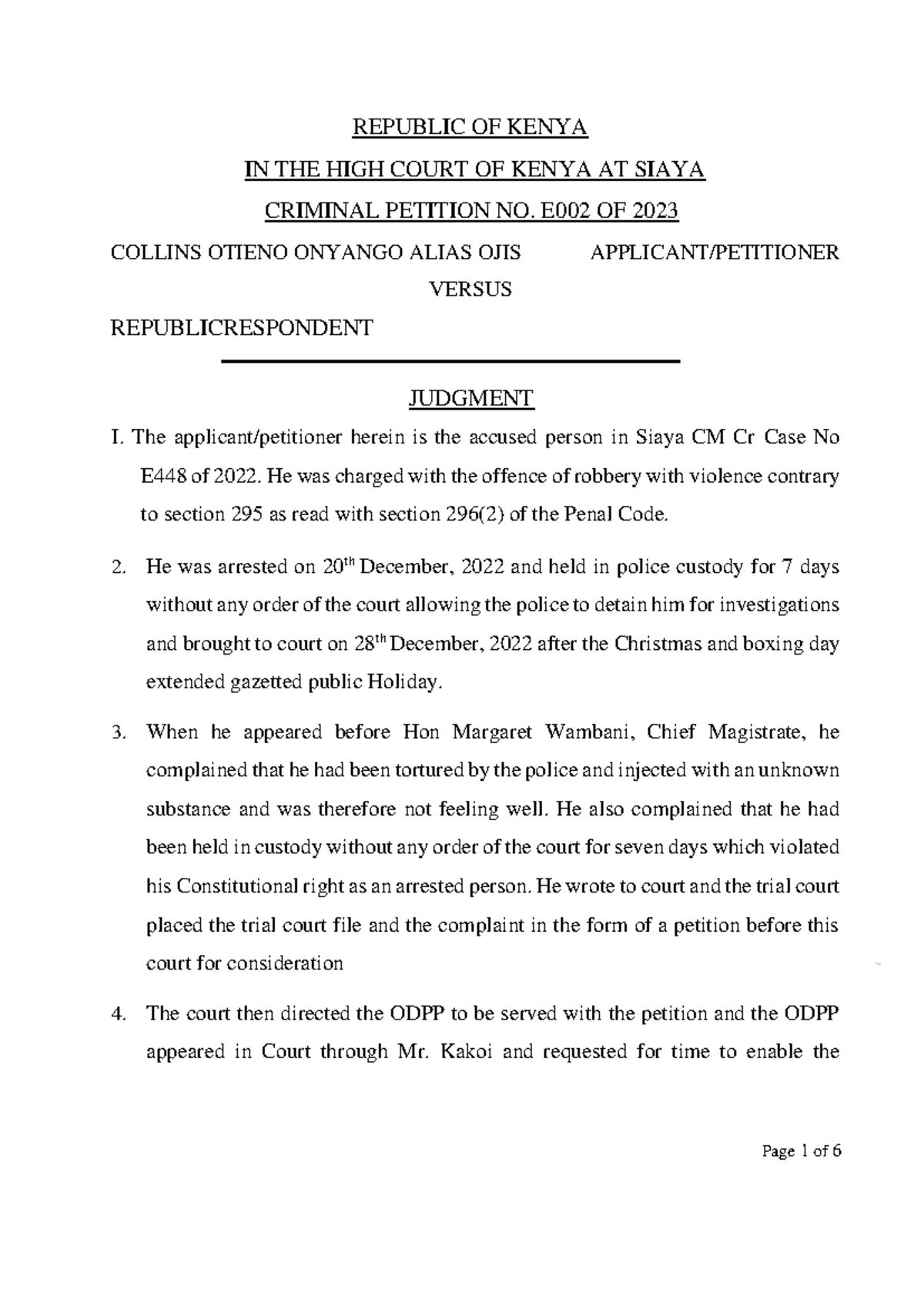 Judgment E002 OF 2023 - Judgement - REPUBLIC OF KENYA IN THE HIGH COURT ...