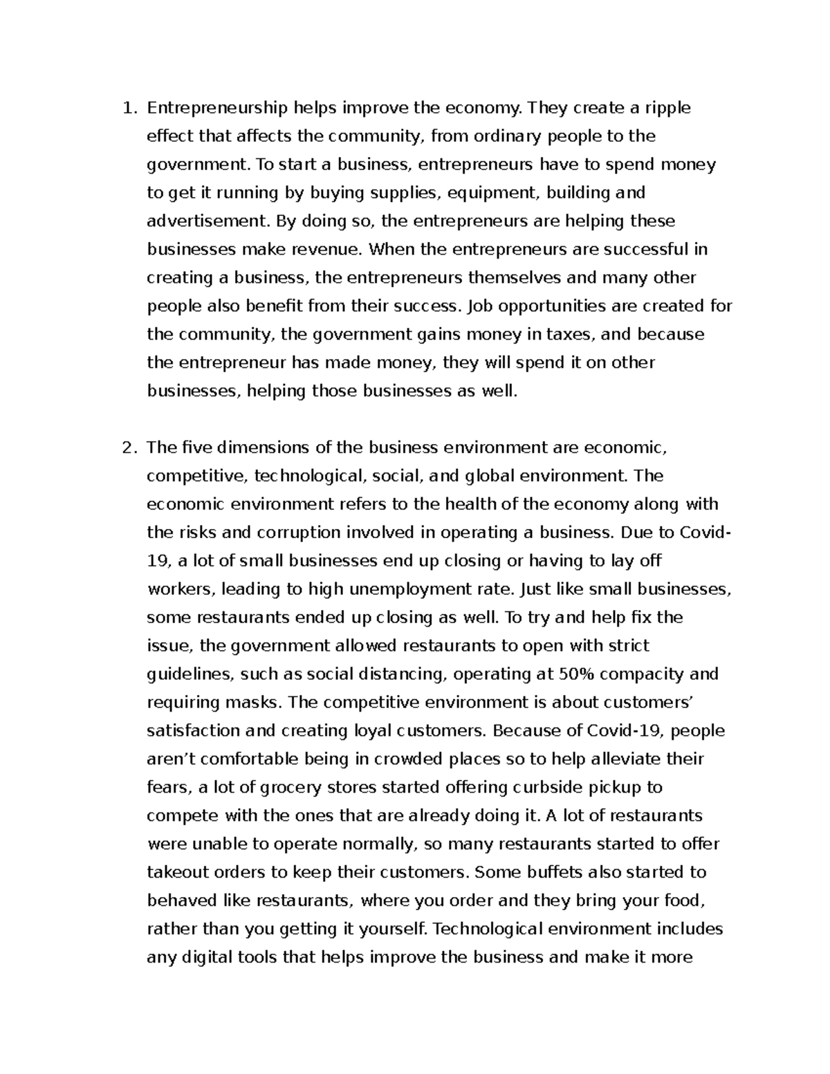 Assignment 1 - Entrepreneurship helps improve the economy. They create ...