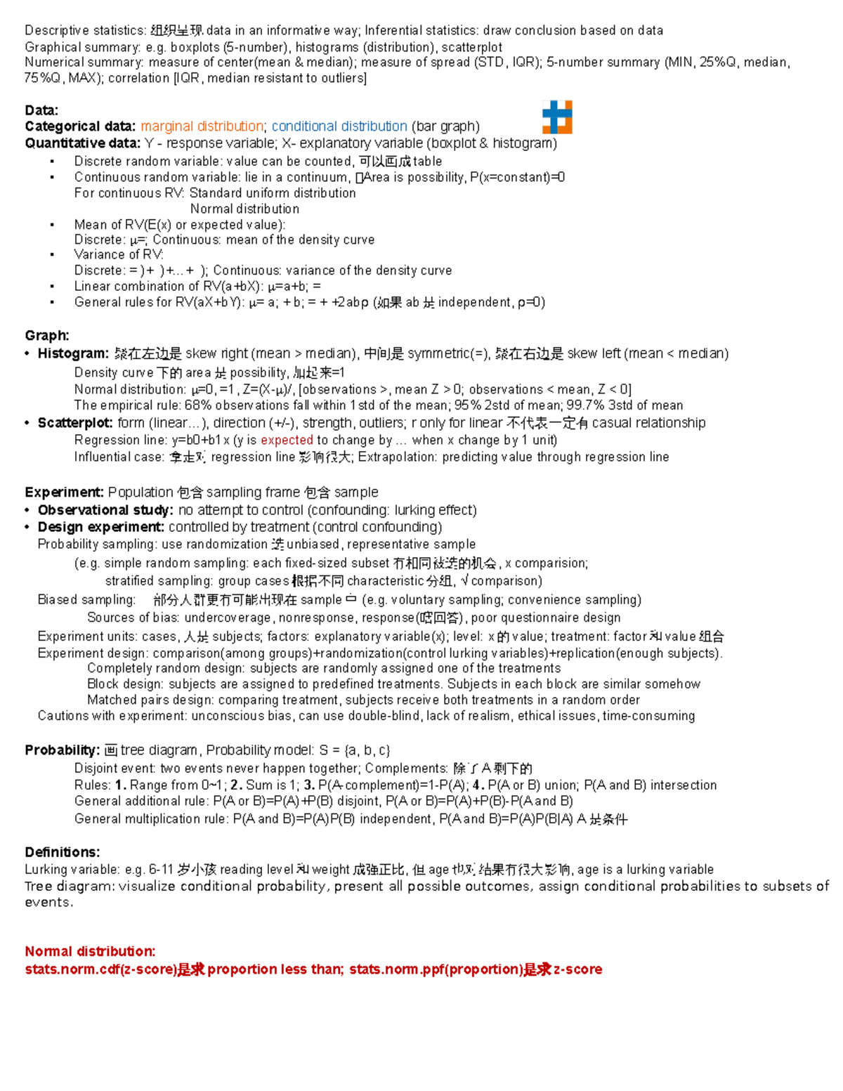STAT cheat sheet - STAT 2120 - UVA - Studocu